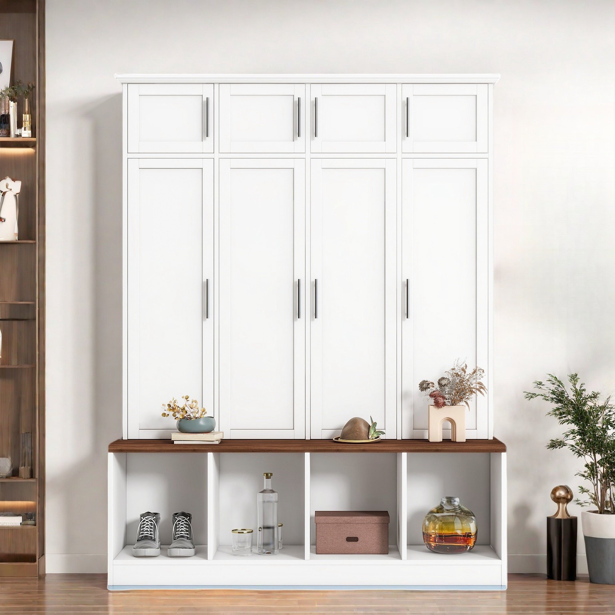 Red Barrel Studio® Versatile Hall Tree With 4 Hanging Hooks, Brown Wood ...