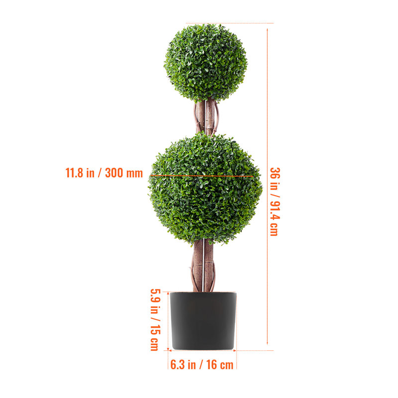 Primrue 2 Pack 3' Artificial Boxwood Topiary Tree Faux Plant UV Decor ...