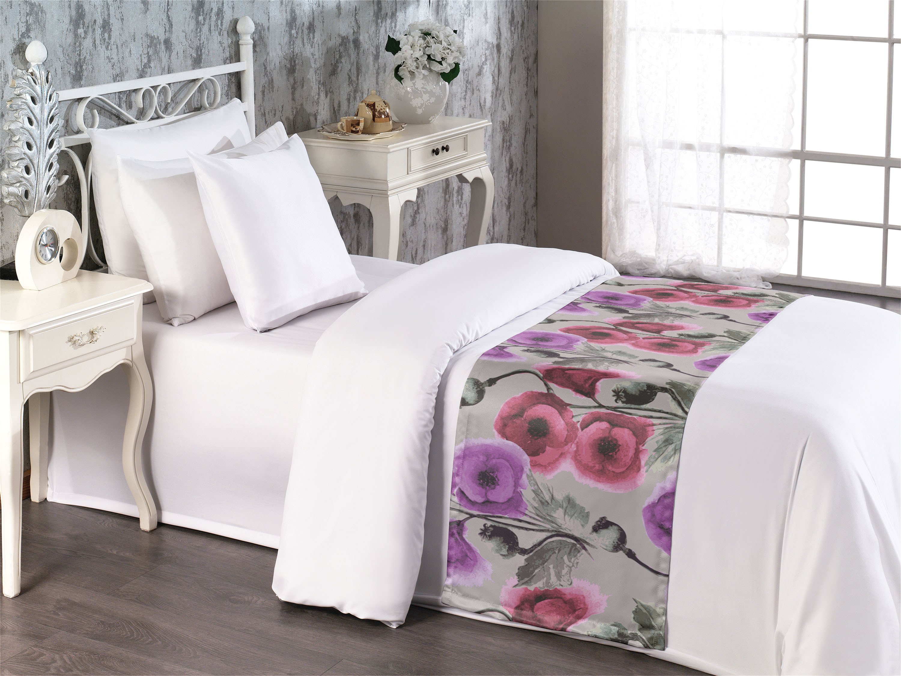 Ambesonne Poppy Bed Scarf Runner Vertical Floral Pattern Print Violet ...
