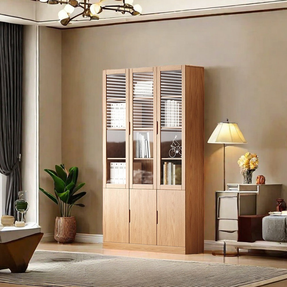 Parttlion Solid wood bookcase with glass locker - Wayfair Canada