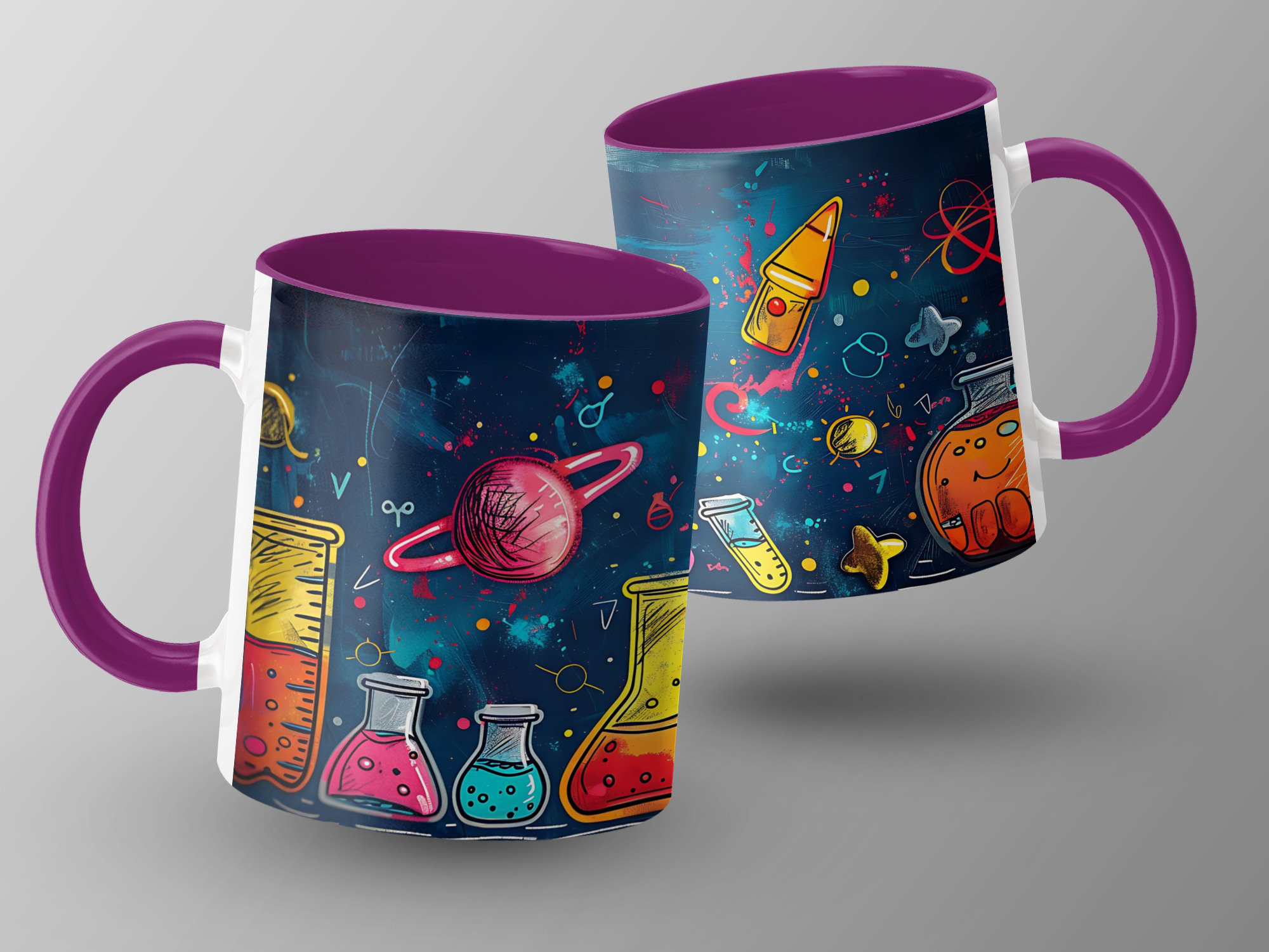 East Urban Home Set of 2 Kids Drawing Style 11oz Accent Mugs – White ...