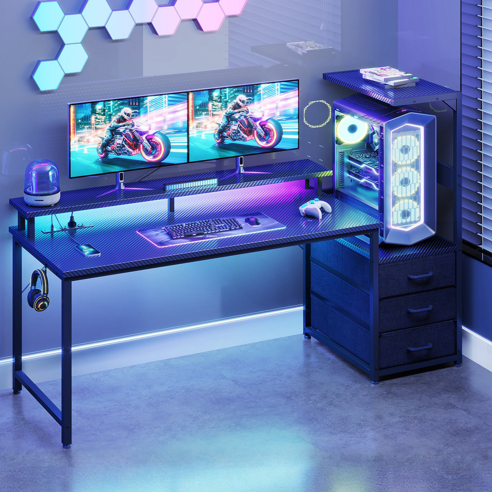 Wrought Studio™ Nellie 59"W Gaming Desk With Monitor Stand & Cpu Stand ...