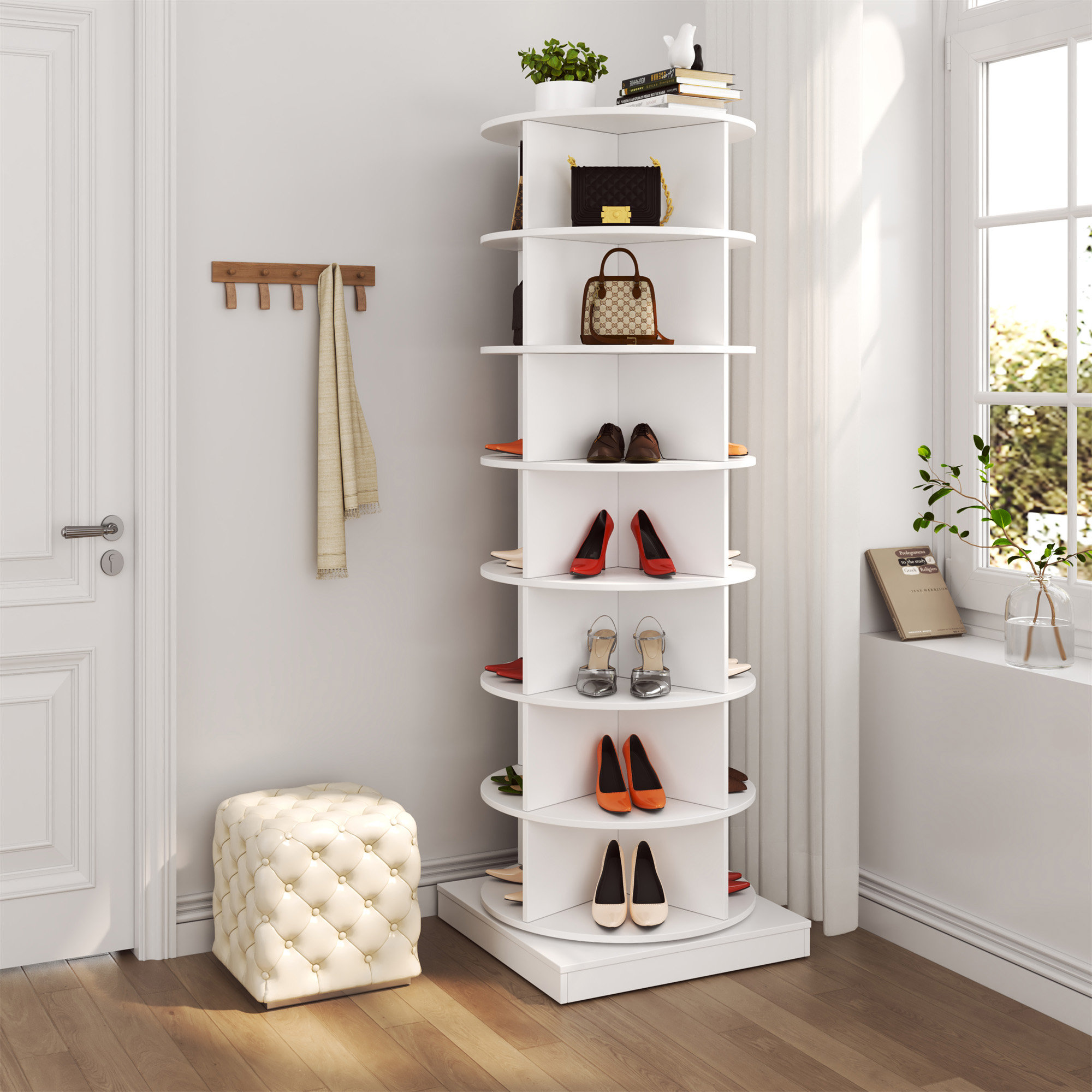 George Oliver New 360 Rotating Shoe Cabinet 7 Layers Holds Up To 28 ...