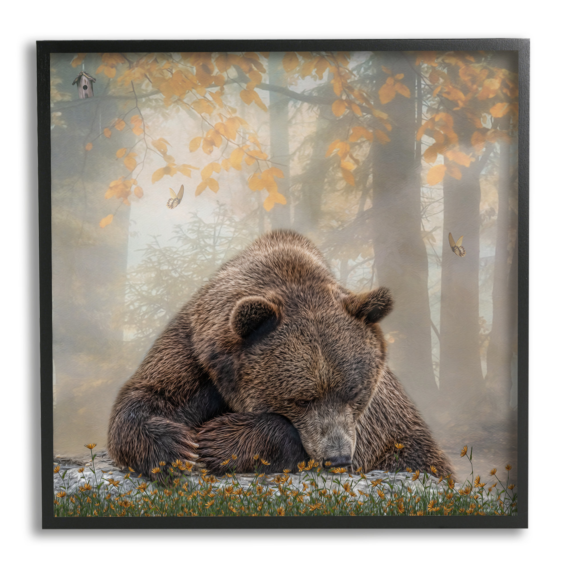 Stupell Industries Autumn Slumber Brown Bear Foliage by Kelley Parker ...