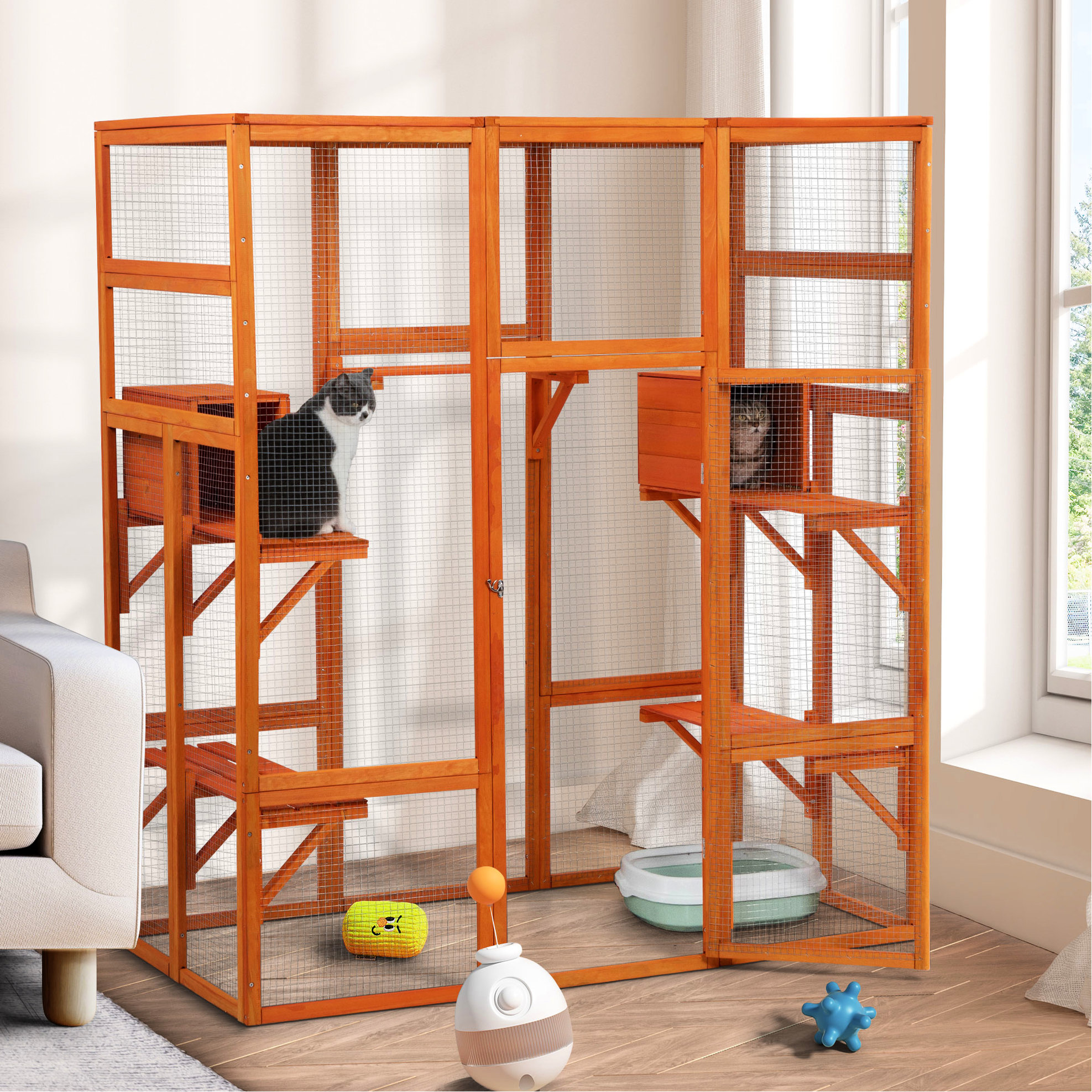 Hokku Designs Orange Cat Enclosure With Room For Fun - 5 Perches, 2 ...