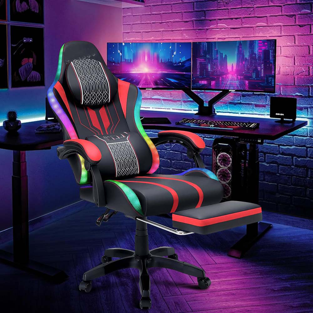 Orren Ellis Led Gaming Chair With Speakers And Massage Big And Tall ...