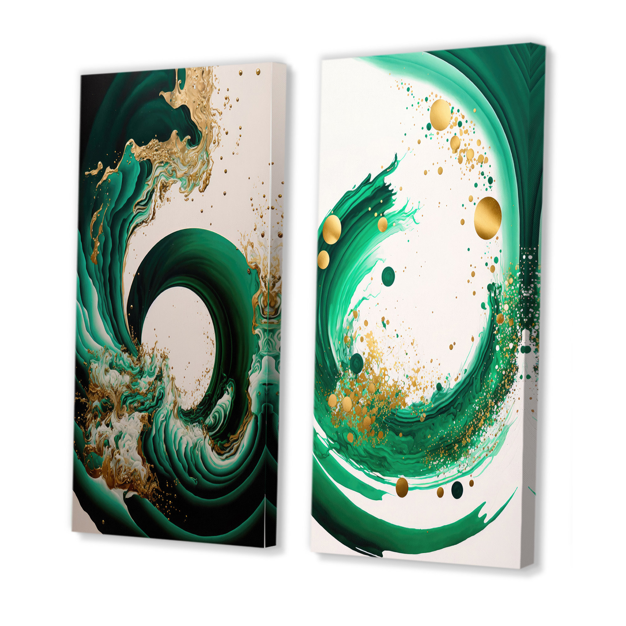 Dovecove " Emerald Green And Gold Abstract Waves IV " 2 - Pieces on ...