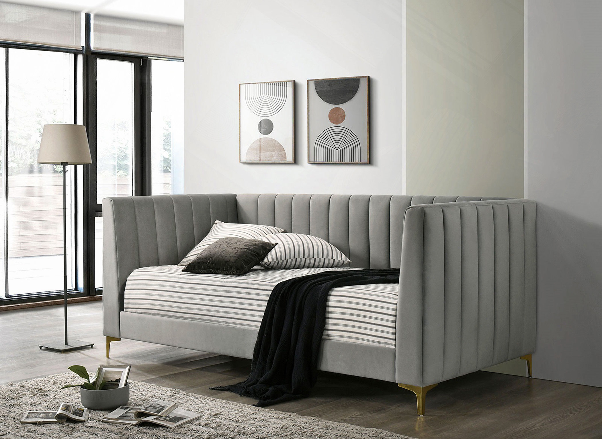 Red Barrel Studio® Seating Daybed Attached Metal Legs Channel Tufting ...