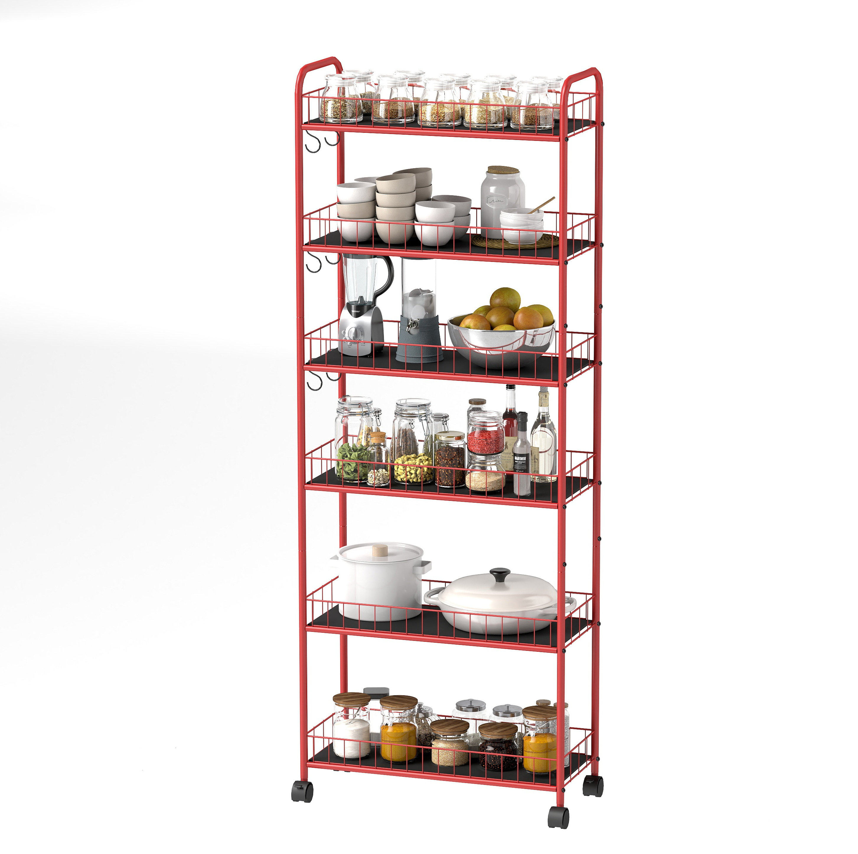 Latitude Run® Red 6-Tier Rolling Cart Gap Kitchen Slim Slide Out ...