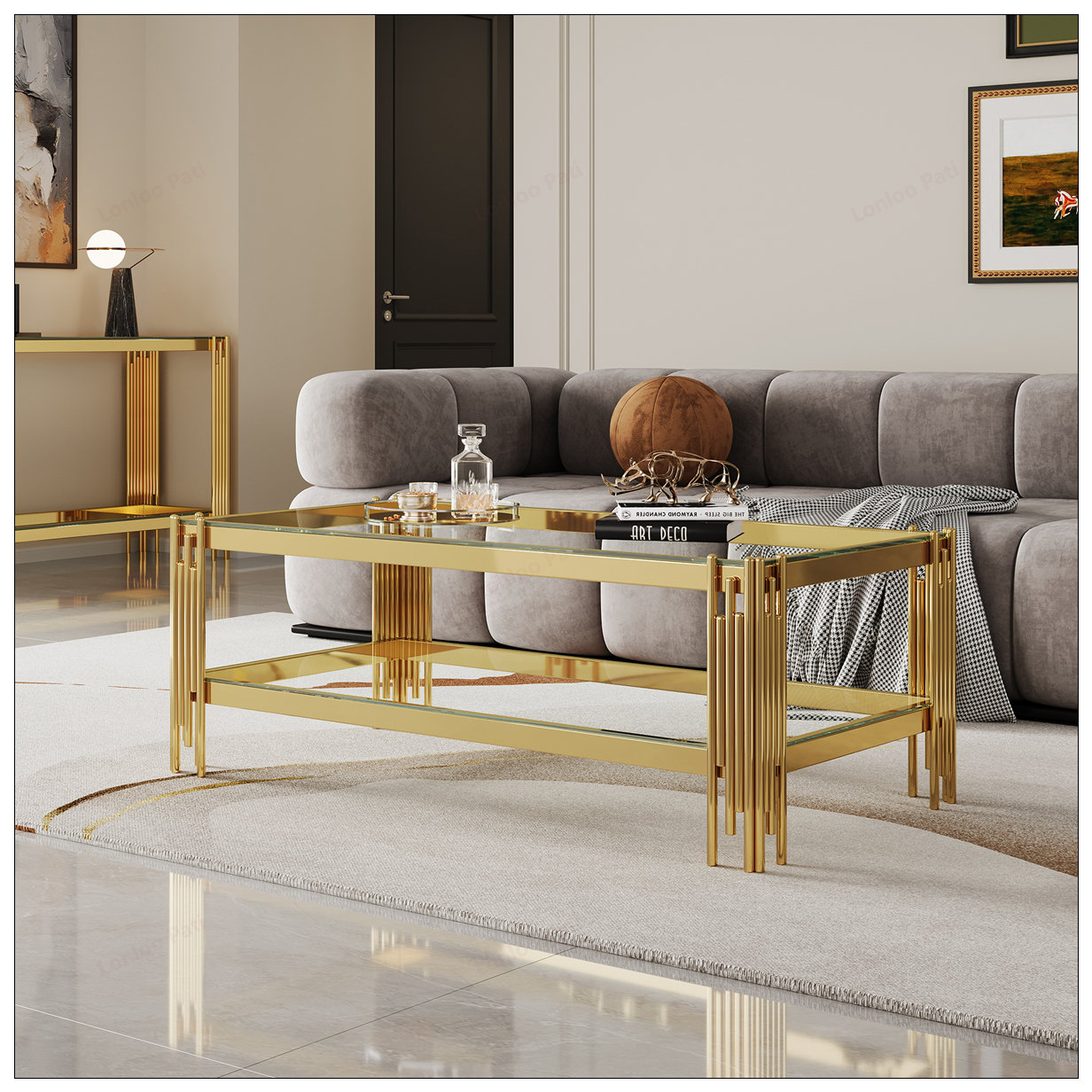 Brayden Studio® Top and Bottom Double Layer Tempered Glass Coffee Table ...