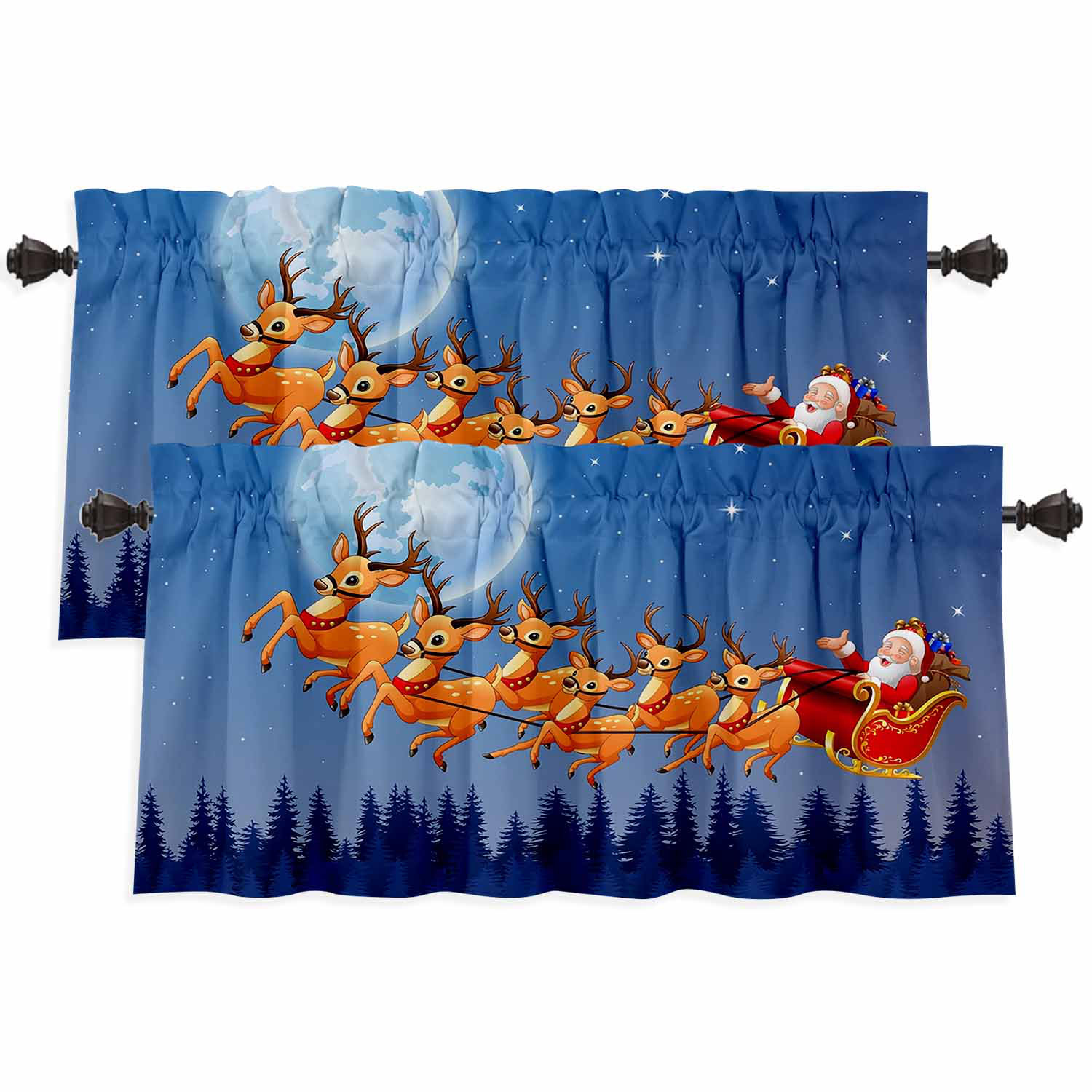 Ophelia & Co. Red 52"W Santa Claus Reindeer Sleigh Flying Sky Window ...