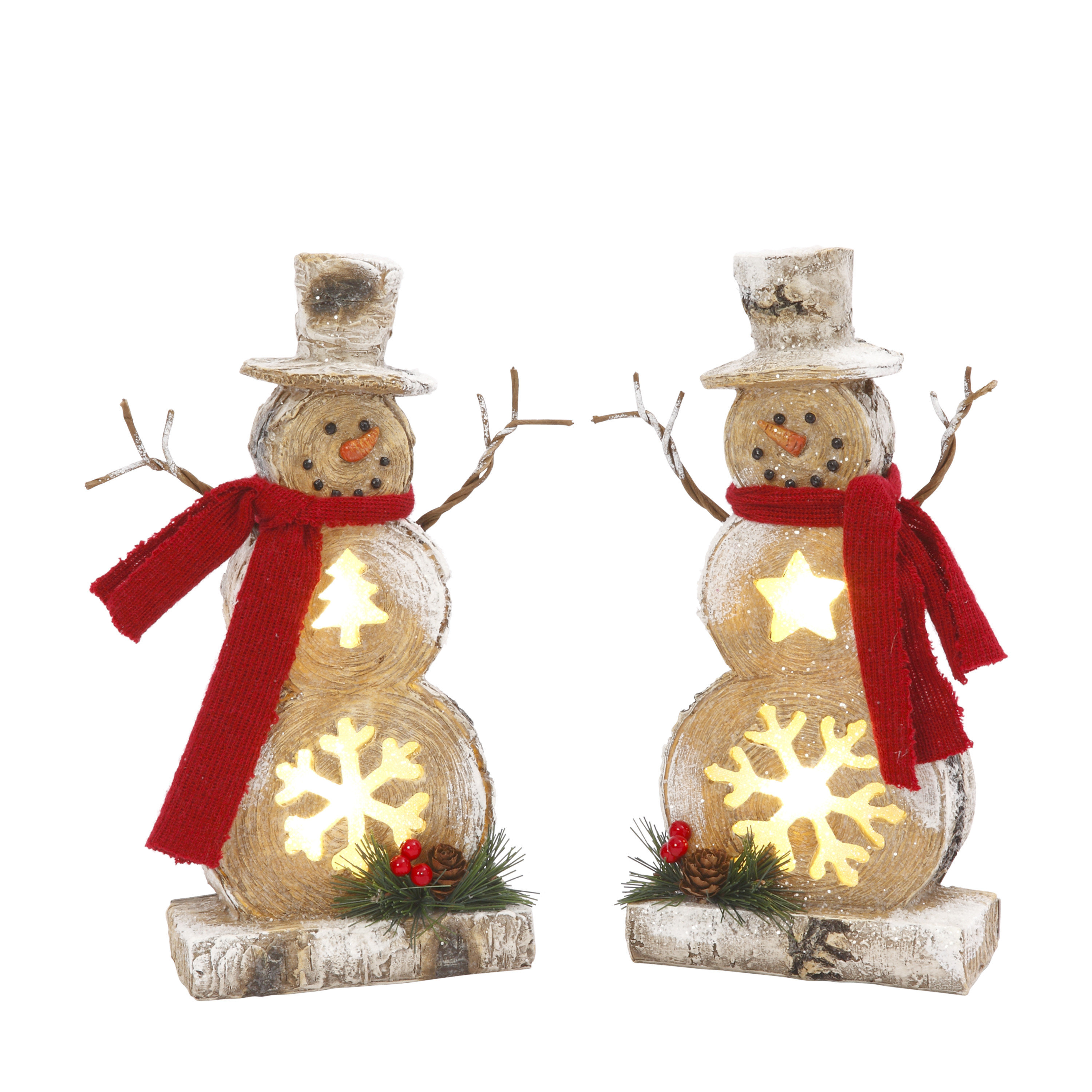 The Holiday Aisle® 10 In. Illuminated Resin Snowman Figurines Set Of 2 ...