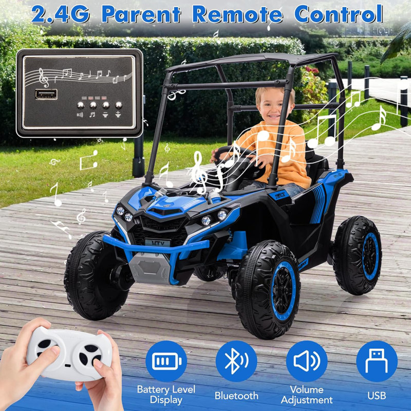 Hetoy 2-Seater Kids Ride On Utv, 24V 4WD Electric Truck With Sun Shade ...