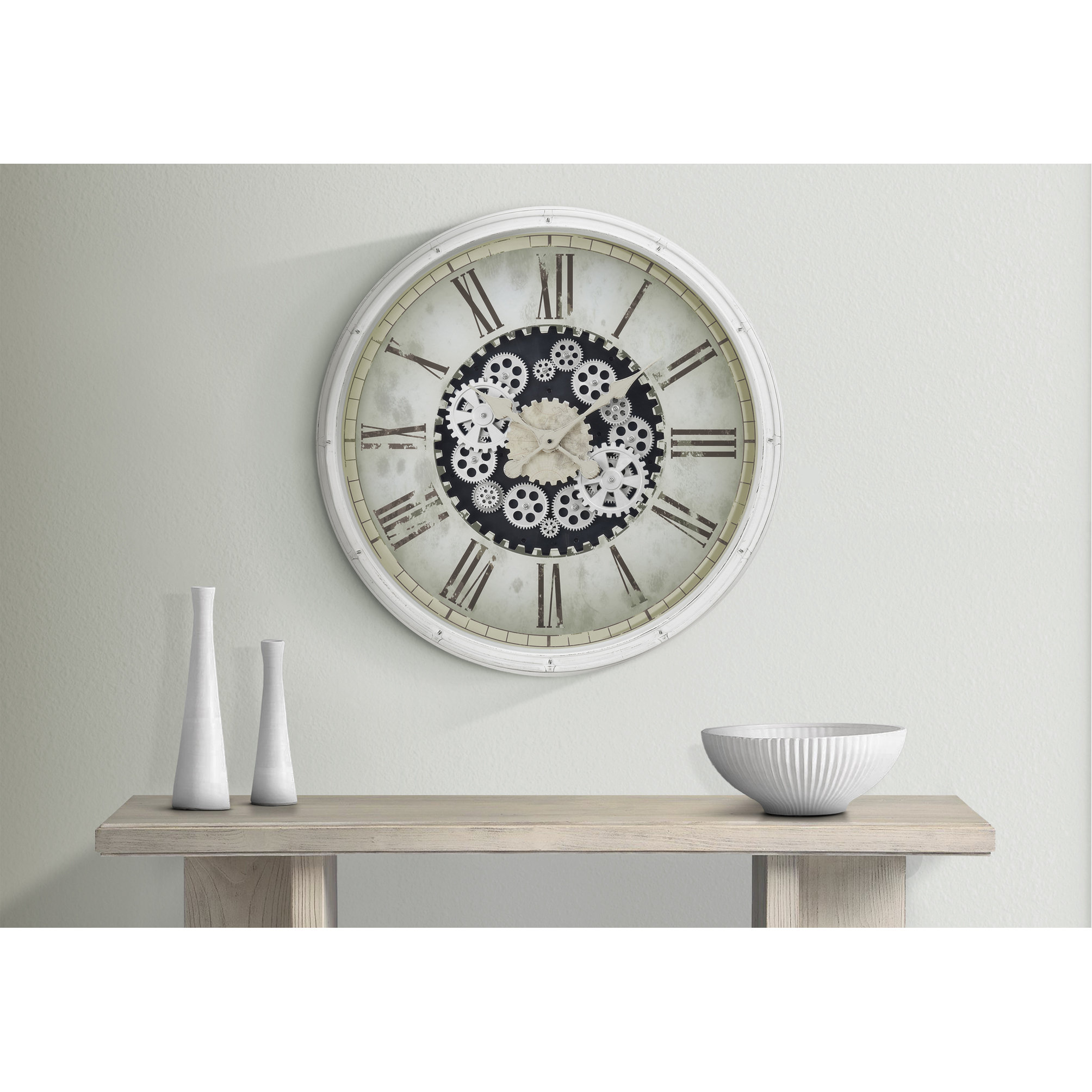 Williston Forge Clocks, Round, Gear Mechanism, Large Oversized, Wall Clock, Transitional | Wayfair
