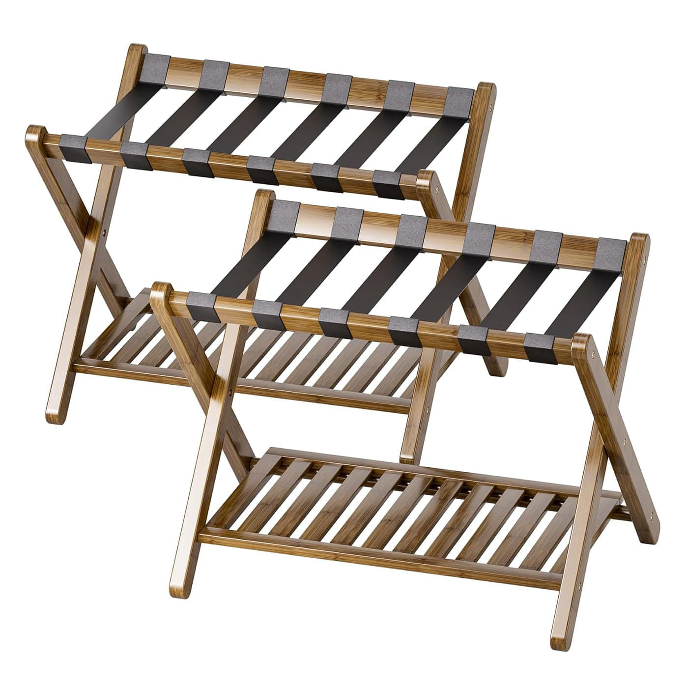 FULOFY 2-Pack Heavy-Duty Walnut Foldable Bamboo Luggage Racks with ...