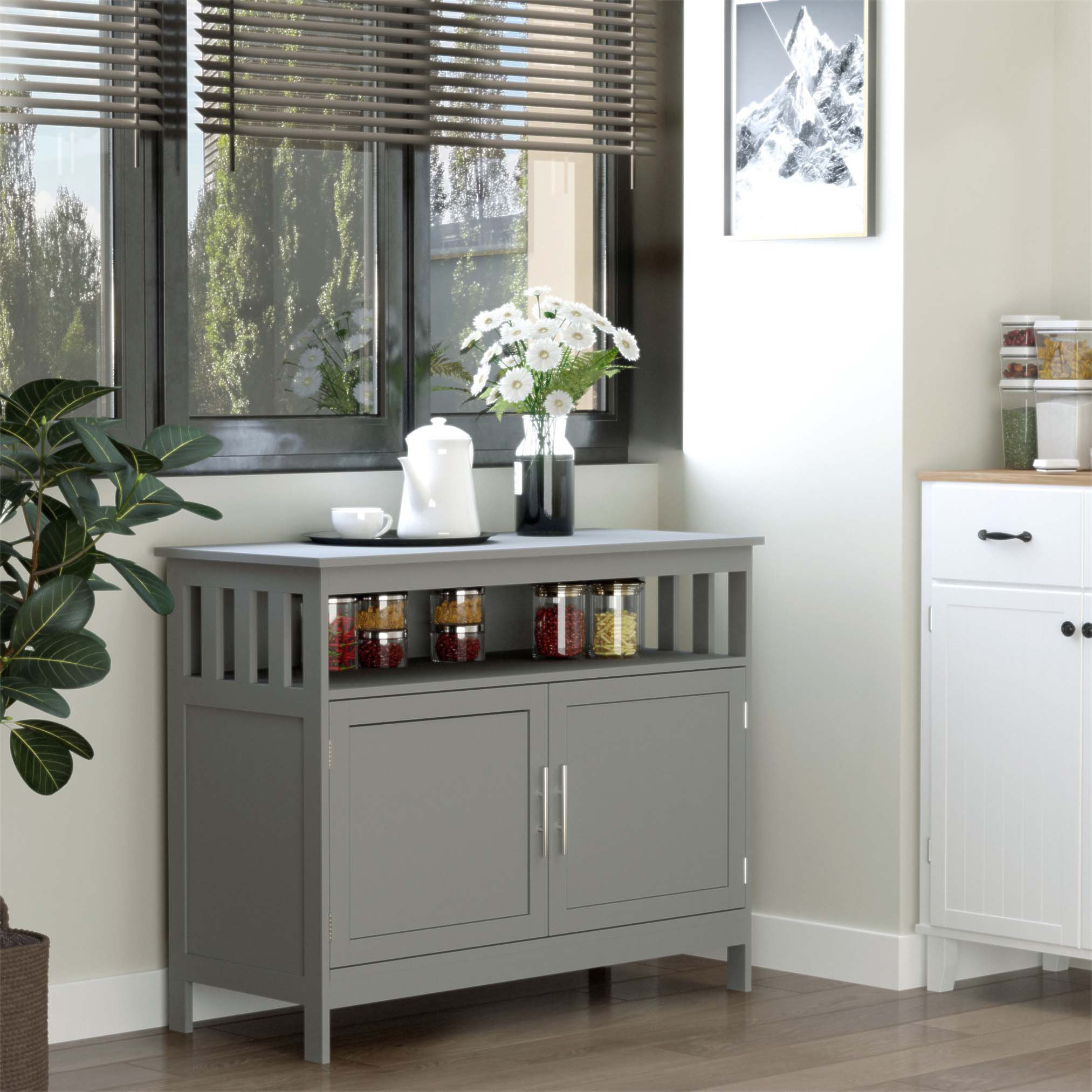 Ebern Designs Modern Sideboard Buffet Cabinet with 2-Level Shelf and ...