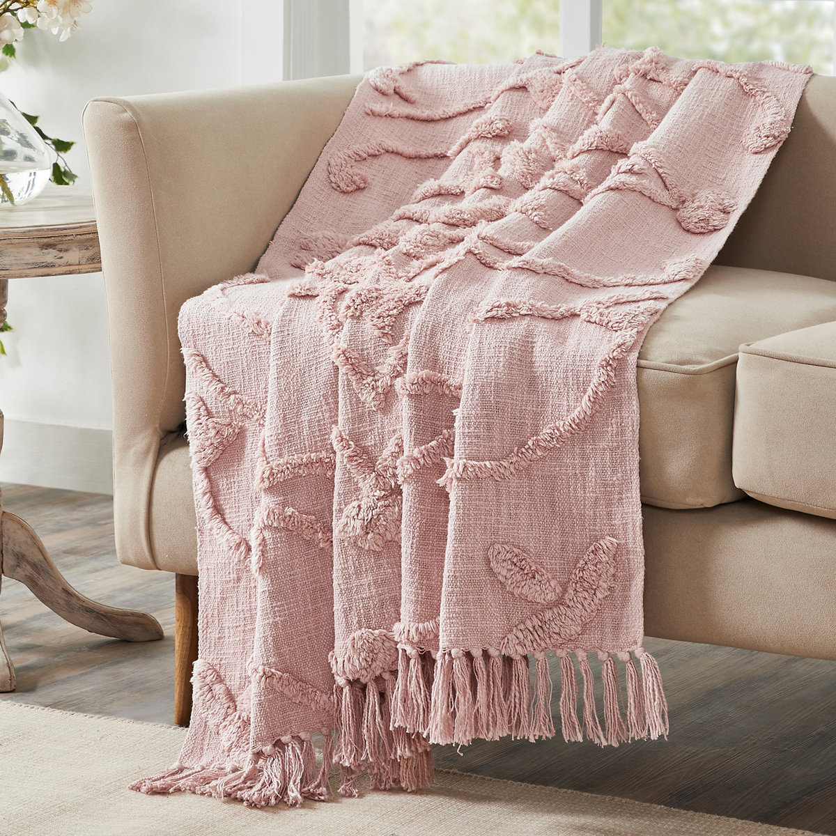 VCNY Adisha Tufted Medallion Solid Cotton Throw Blanket, 50" x 60 ...