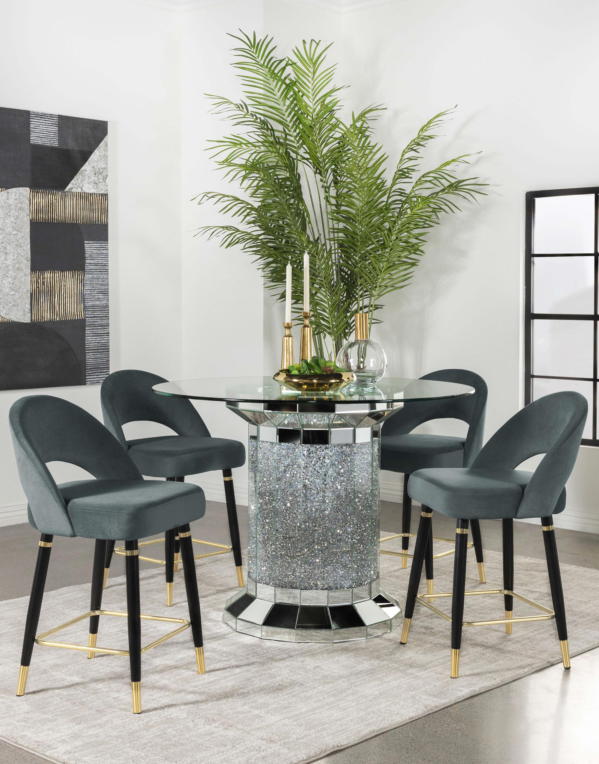 Everly Quinn 52-inch Glass Top Counter Height Dining Table Silver ...