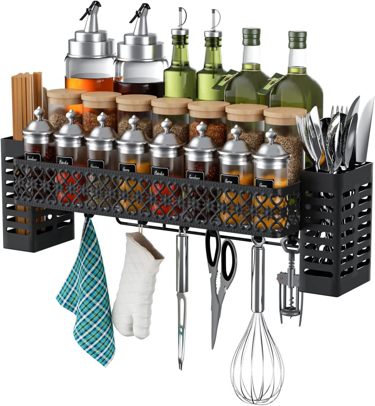 Latitude Run® Hanging Spice Rack Wall Mount, Over Stove Spice Organizer ...