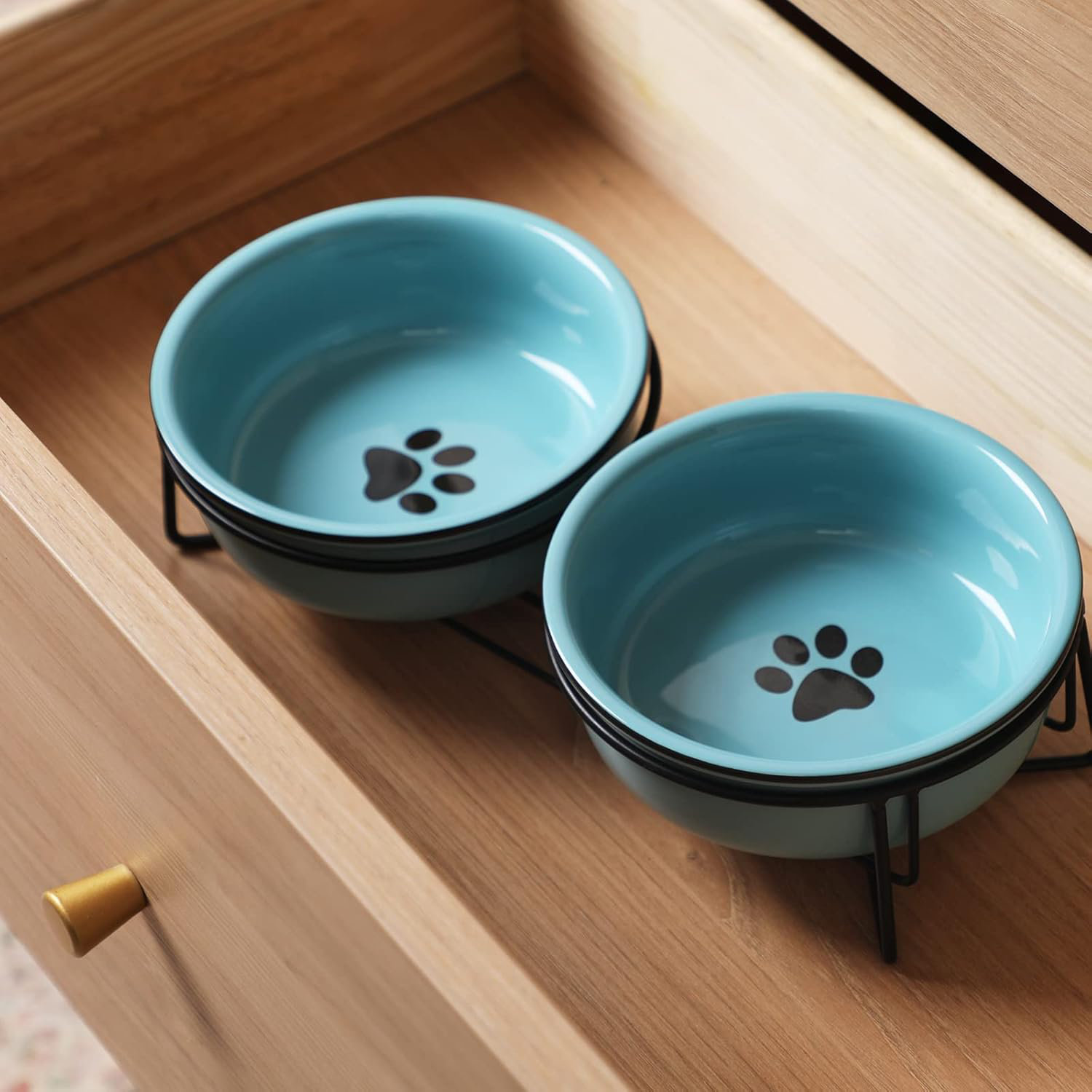 WINUAL Ceramics Raised Cat Small Dog Bowls With Heighten Metal Stand ...