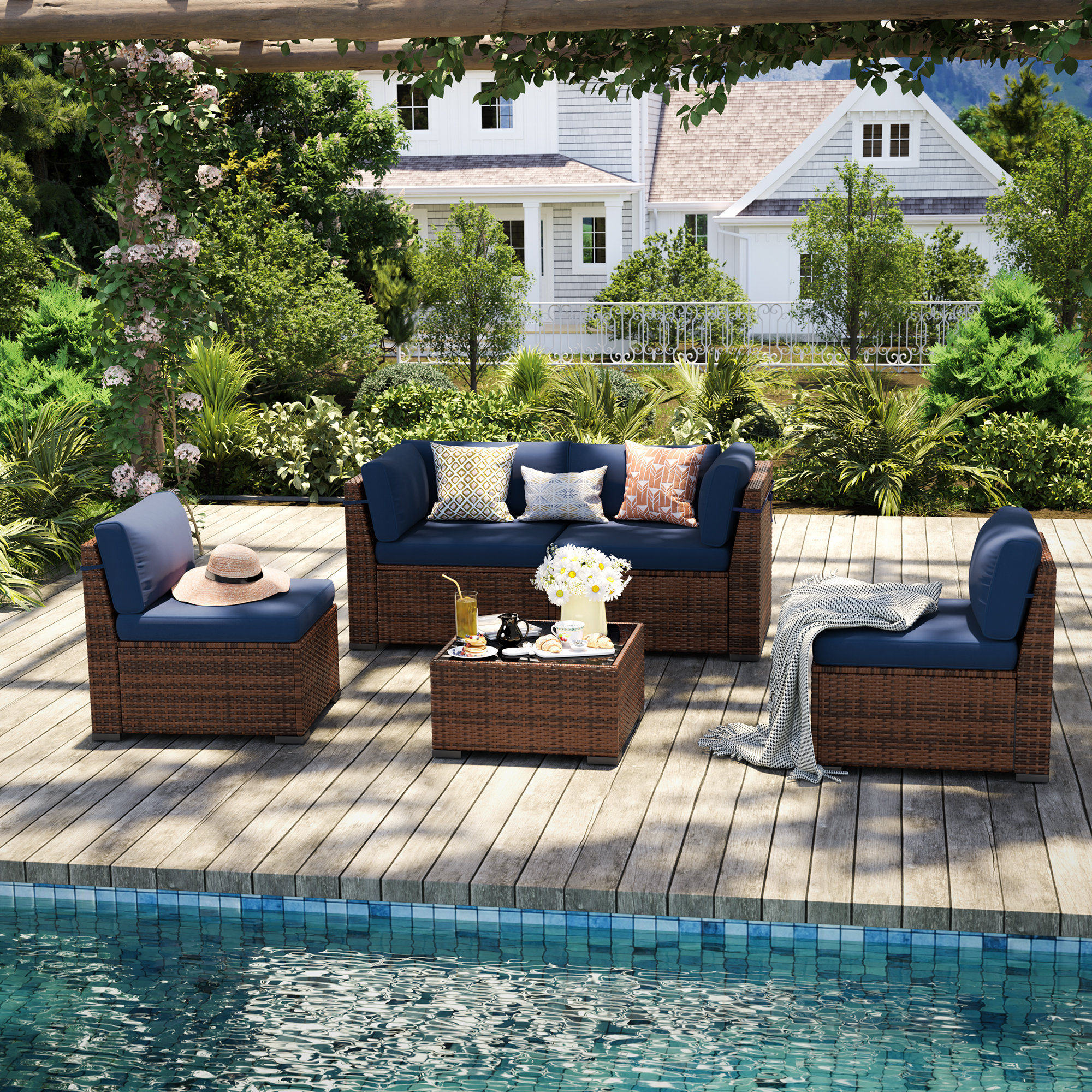 Latitude Run® Waldman 4 - Person Outdoor Seating Group with Cushions ...