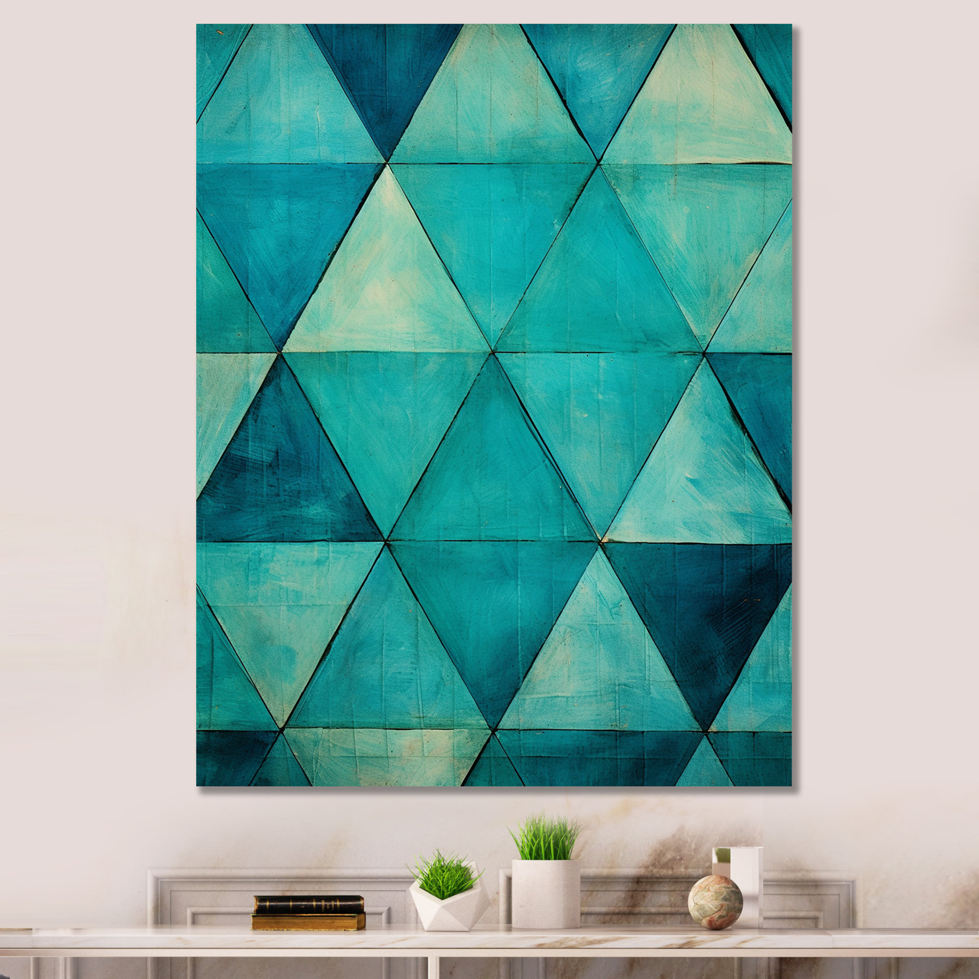 George Oliver Turquoise Triangles - Abstract Shapes Canvas Wall Art ...
