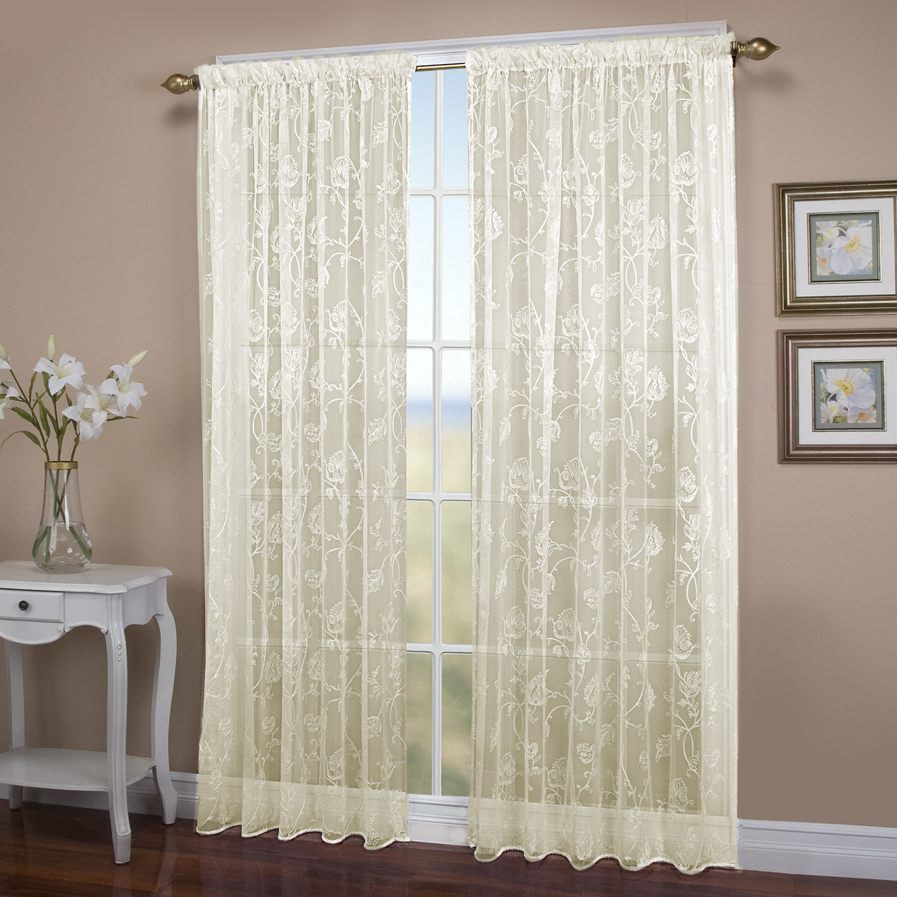 Fleur De Lis Living Robb Floral Sheer Rod Pocket Single Curtain Panel ...