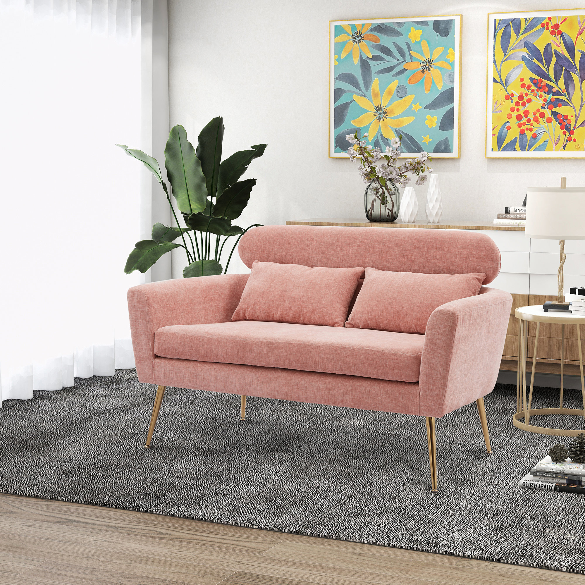 Mercer41 Dadabo 51"W Modern Boucle Loveseat Small Sofa Small Mini Room ...