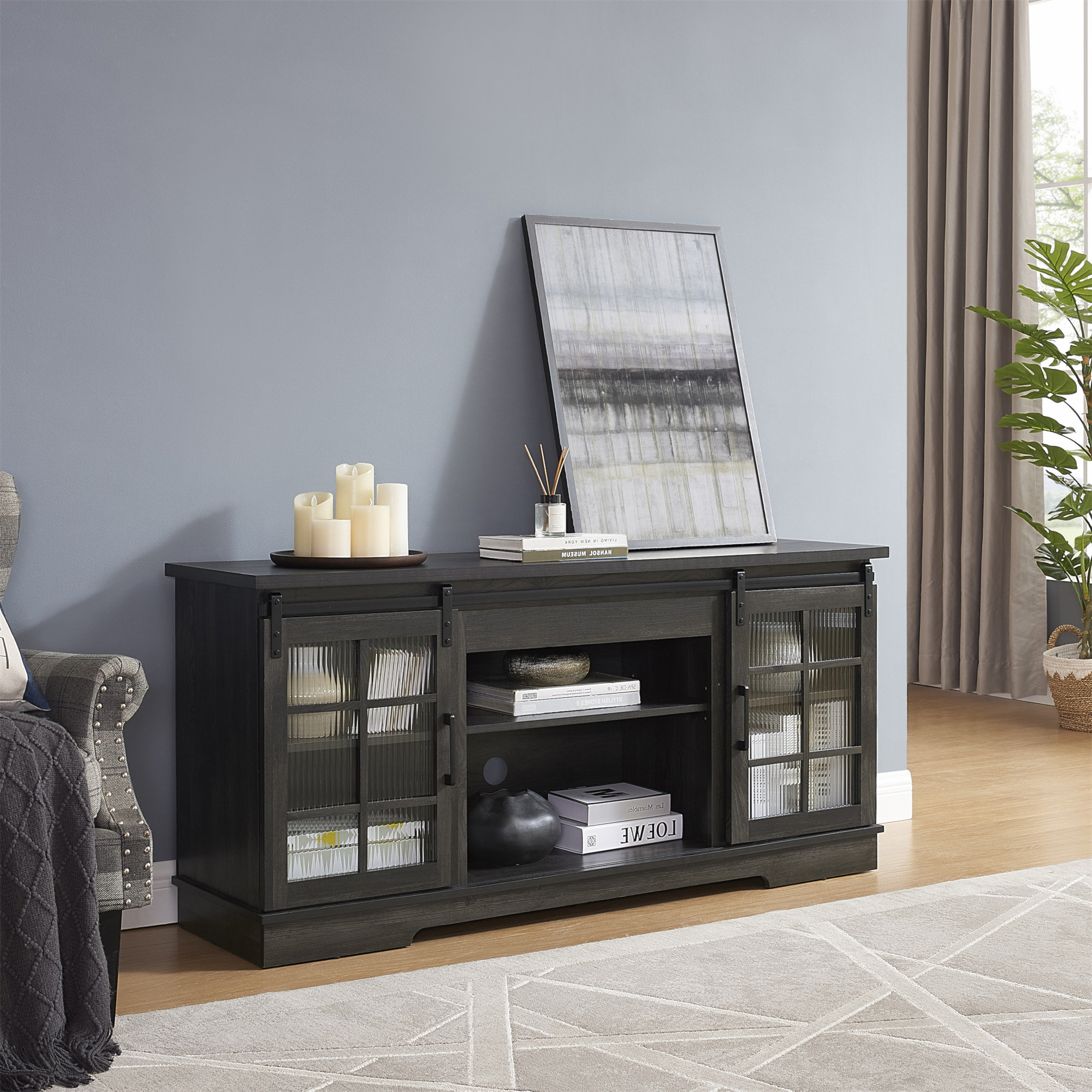 17 Stories Multipurpose Sliding Door TV Stand Large Storage Cabinet ...