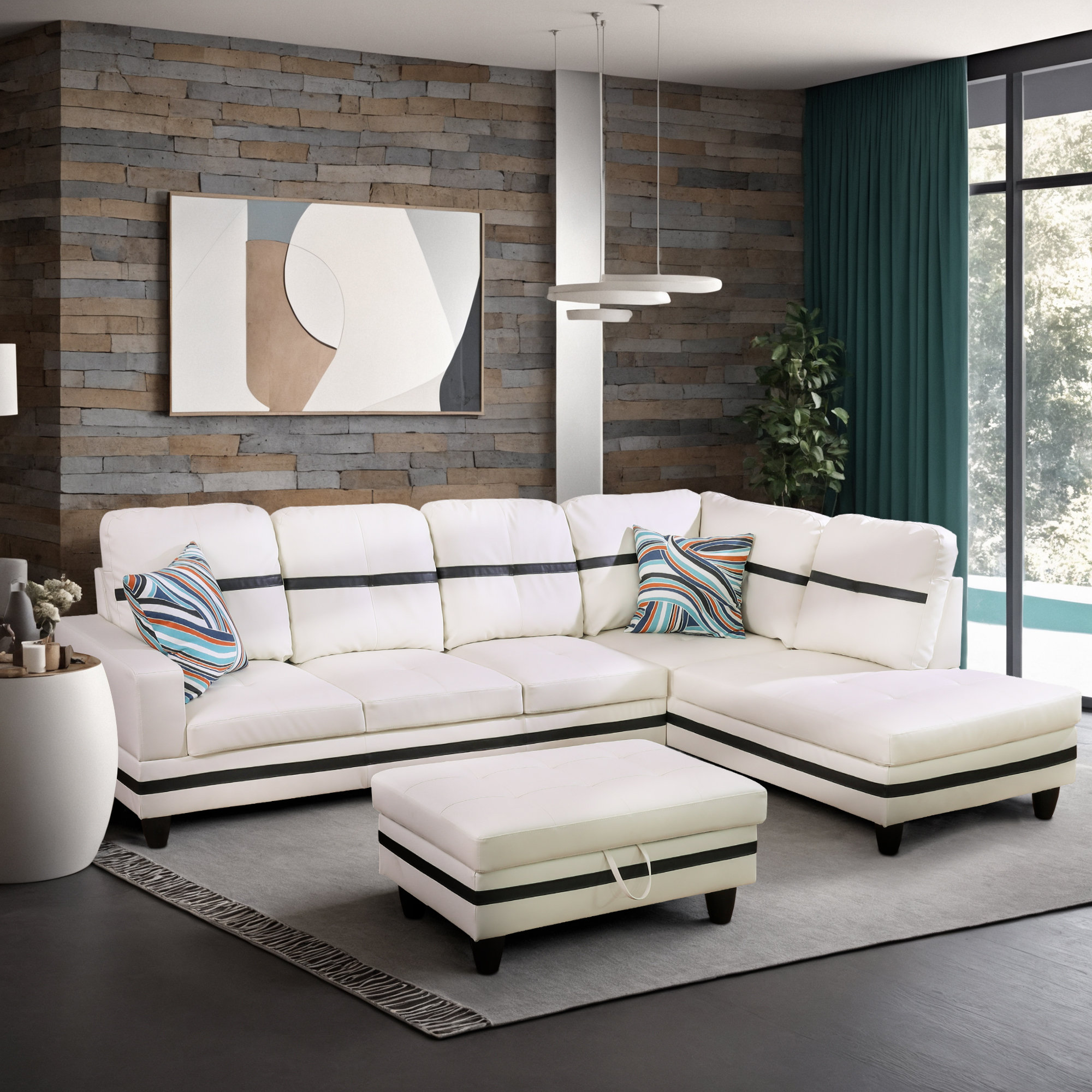Latitude Run® Faux Leather Sectional Sofa L Shaped Reversible Sofa with ...