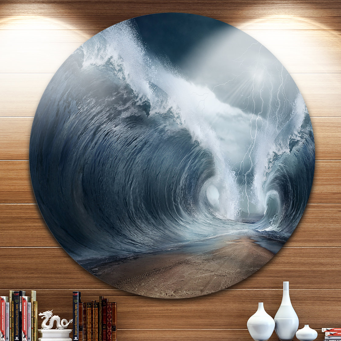 Design Art 'Waves over the Parted Sea Path' Photographic Print on Metal ...