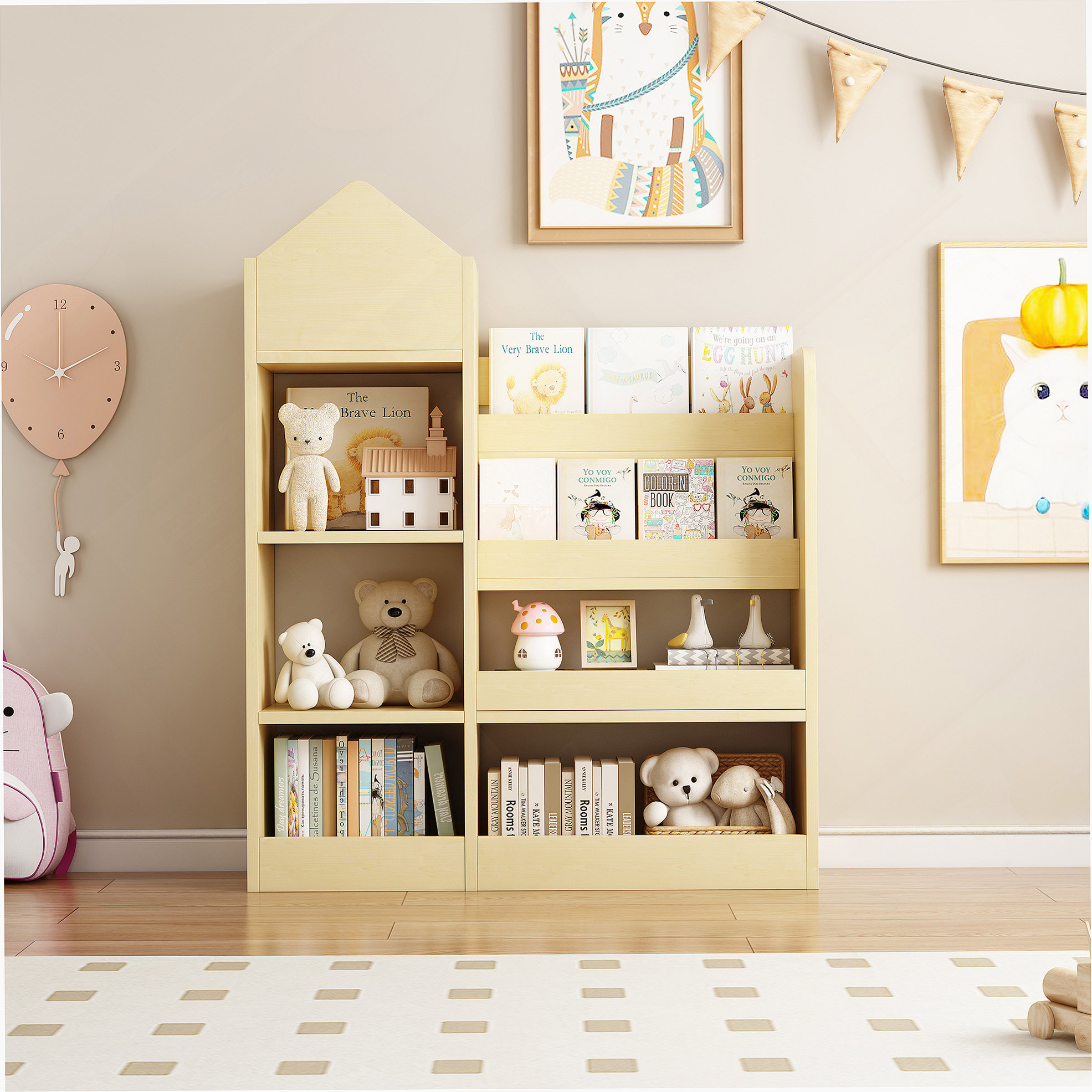 Ophelia & Co. Kids Wooden Bookshelf Toy Storage Organizer with Bookcase ...
