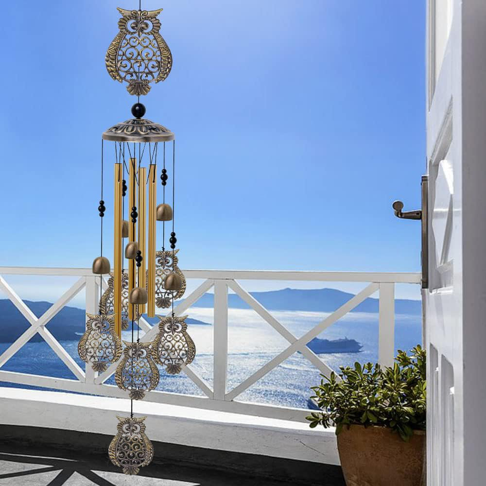 Millwood Pines Garden Owl Wind Chimes - 36 Inch Aluminum Tubes And Owls ...