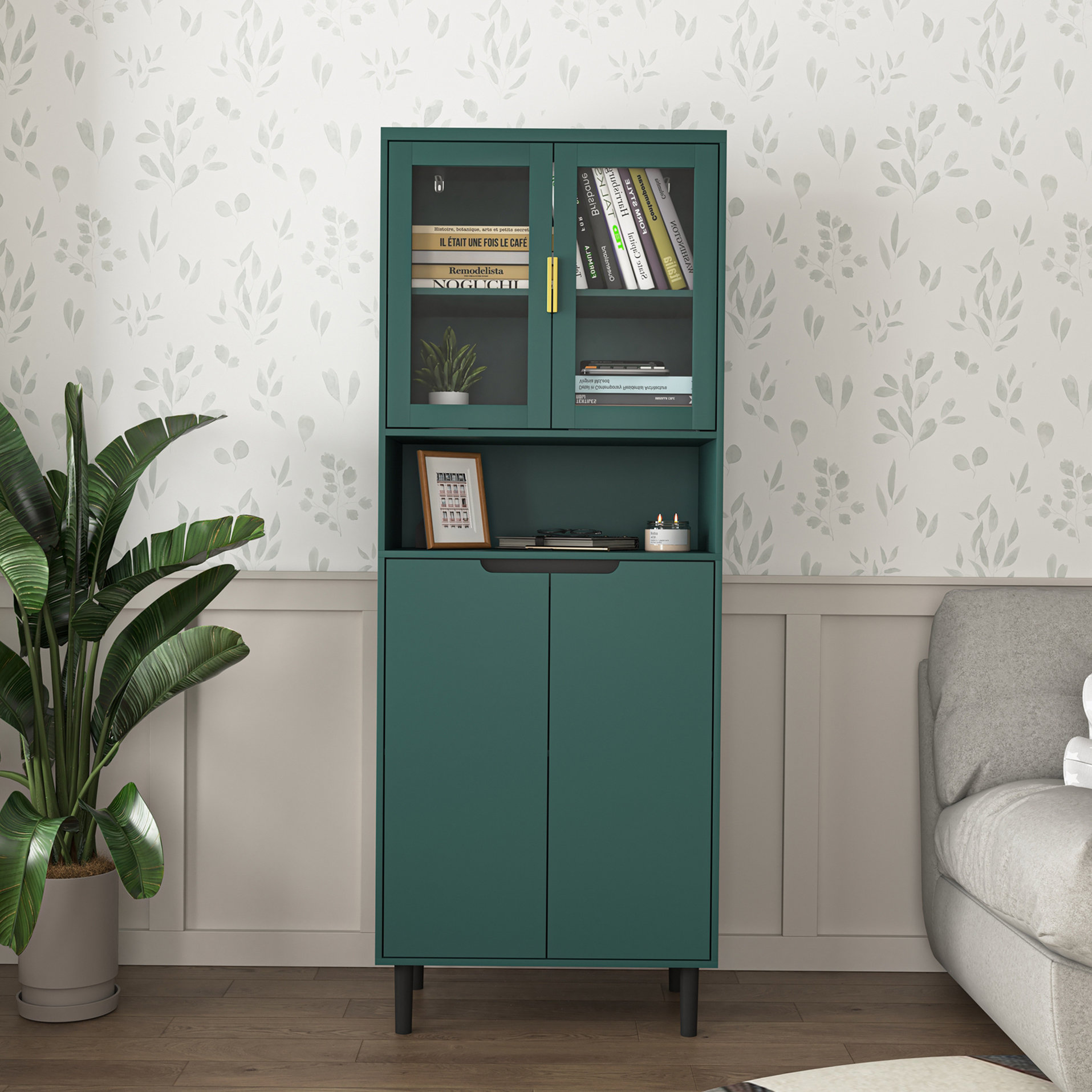 Latitude Run® Tall Storage Show Cabinet with 2 Glass Display Door & 2 ...