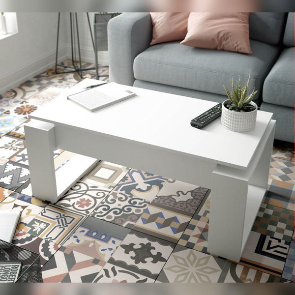 Latitude Run Verve Coffee White Table With Lift-up Storage Modern ...