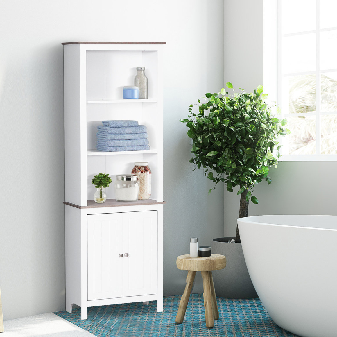 Winston Porter 69'' Freestanding Storage Cabinet, Bathroom Linen Tower ...