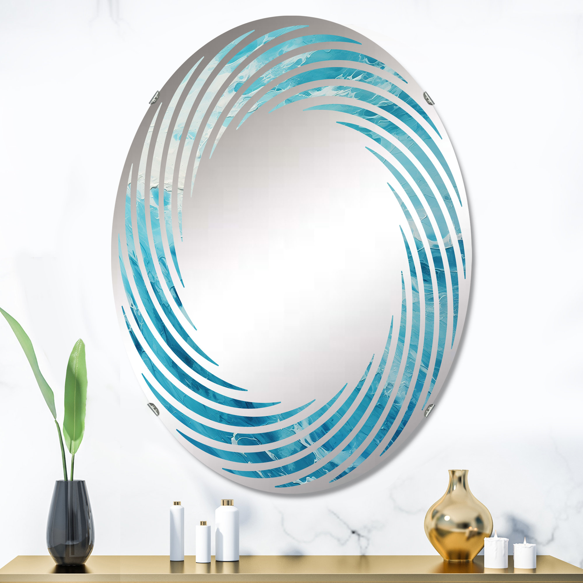 East Urban Home Azure Blue Lagoon Horizon II - Spiral Wall Mirror ...