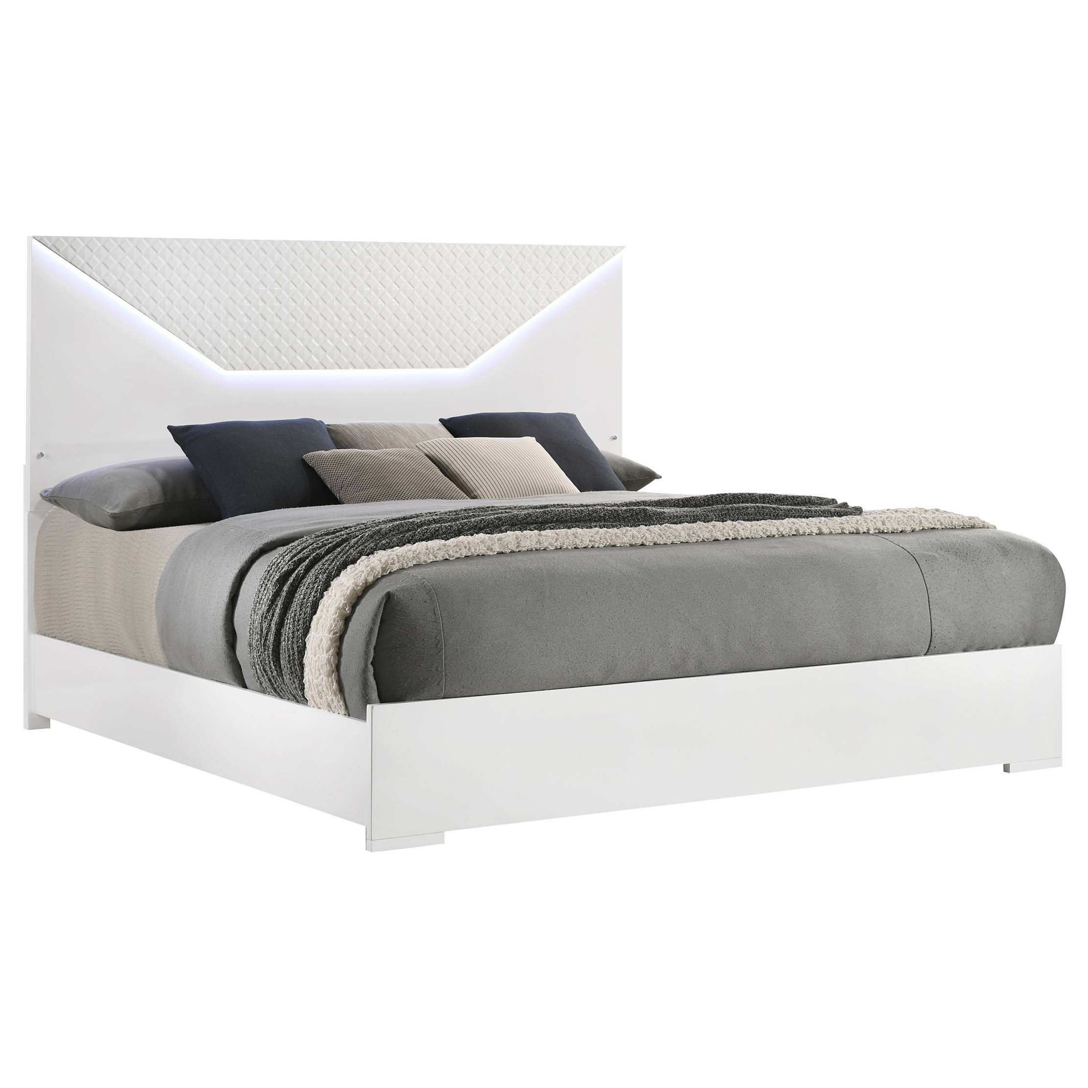 Latitude Run® Pierce High Gloss LED Headboard Eastern King Panel Bed ...