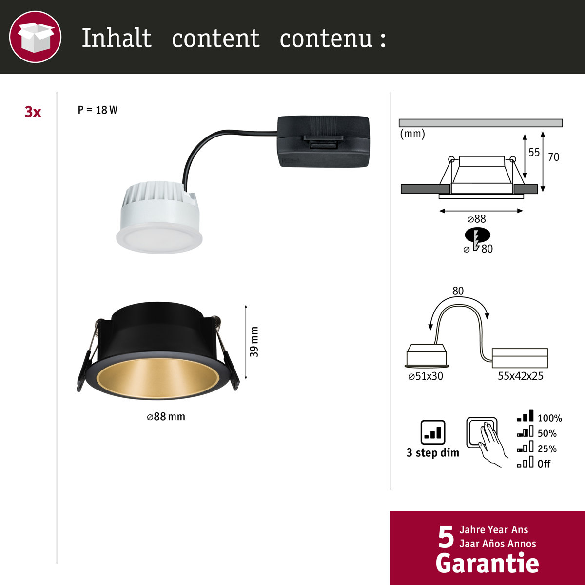 Paulmann Cole 3.15" LED Recessed Lighting Kit | Wayfair.co.uk
