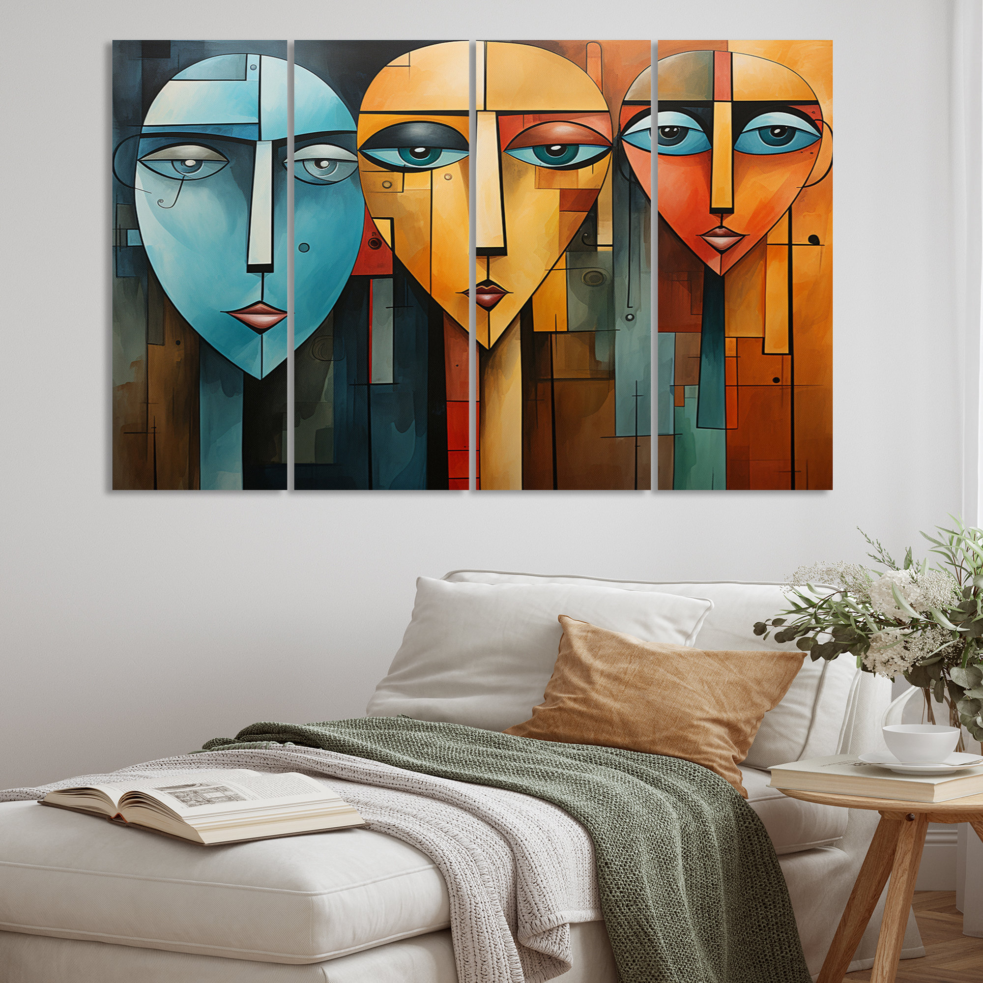 Design Art Cubism Geometric Portrait XI - Cubism Wall Decor - 4 Panels ...