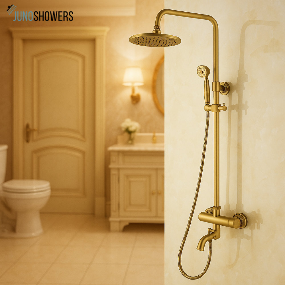 Juno Showers Brushed Shower System with Dual Showerhead, Hand Spray ...