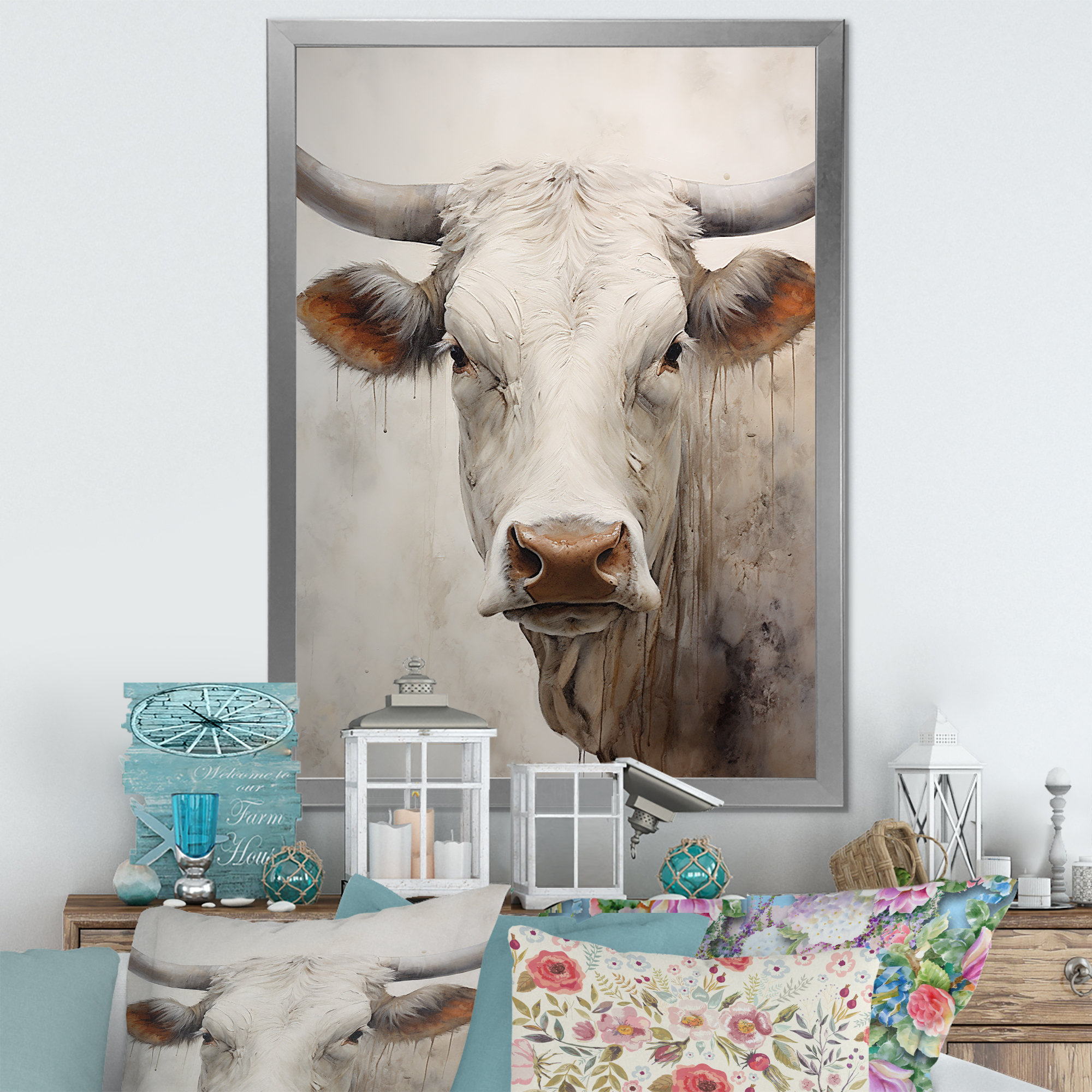 Design Art Handsome Beige Cattle Portrait II - Cattle Canvas Wall Art ...