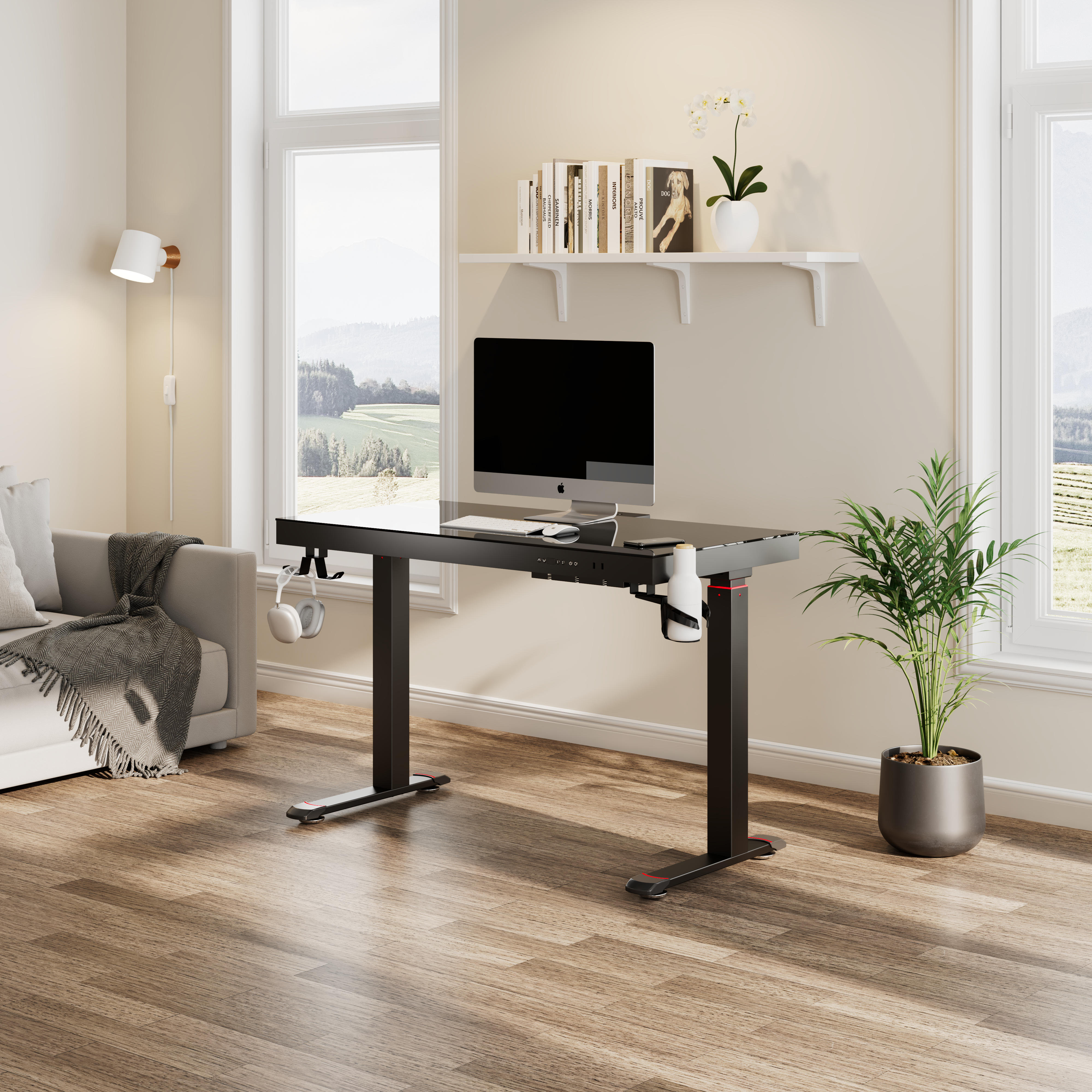 Inbox Zero Eureka Ergonomic 47" LED Glass Electric Height-Adjustable ...