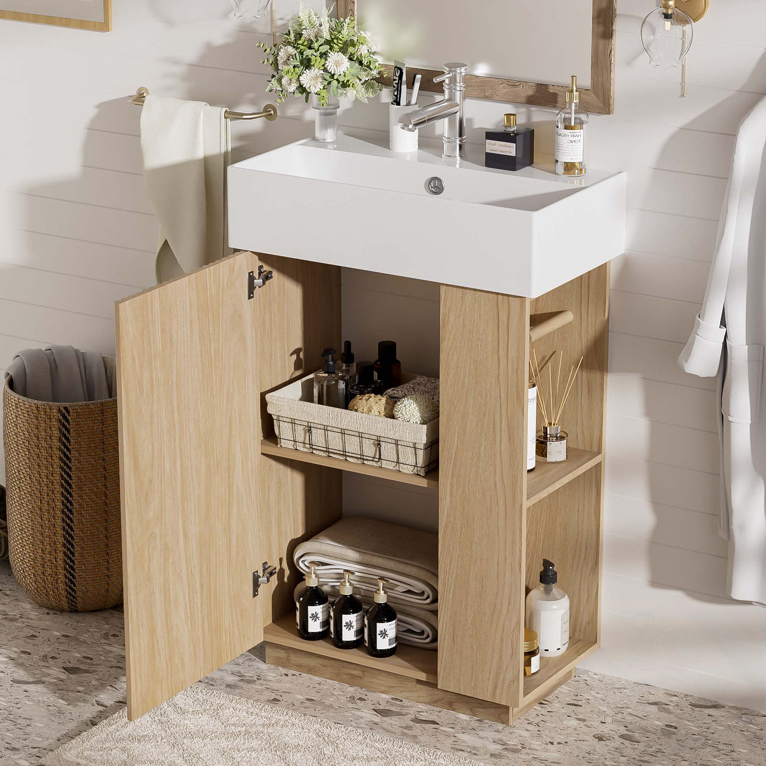 Latitude Run® Bathroom Vanity with Sink, left door and side shelf | Wayfair