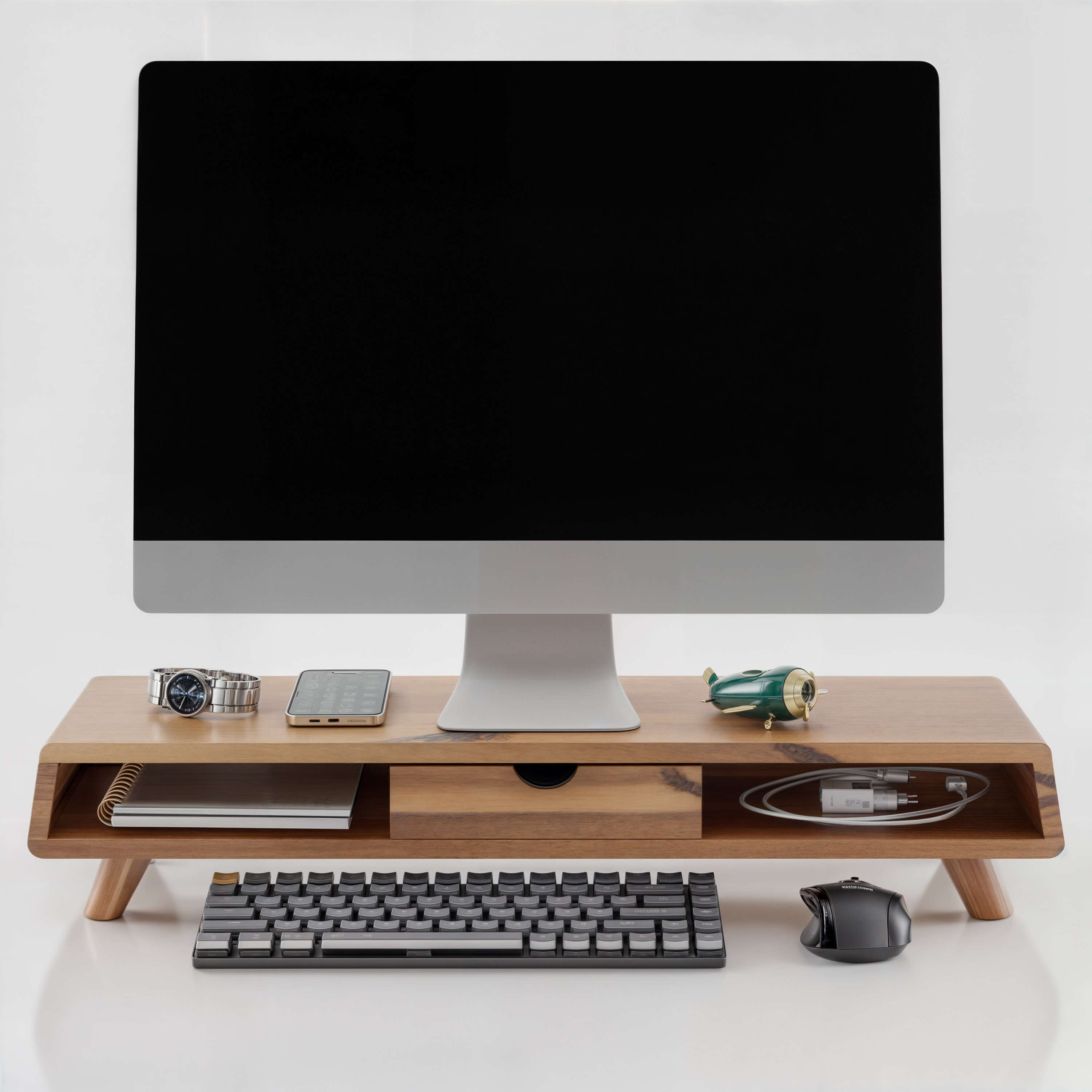Inbox Zero 24" Acacia Wood Monitor Stand With Drawer – Wooden Monitor ...