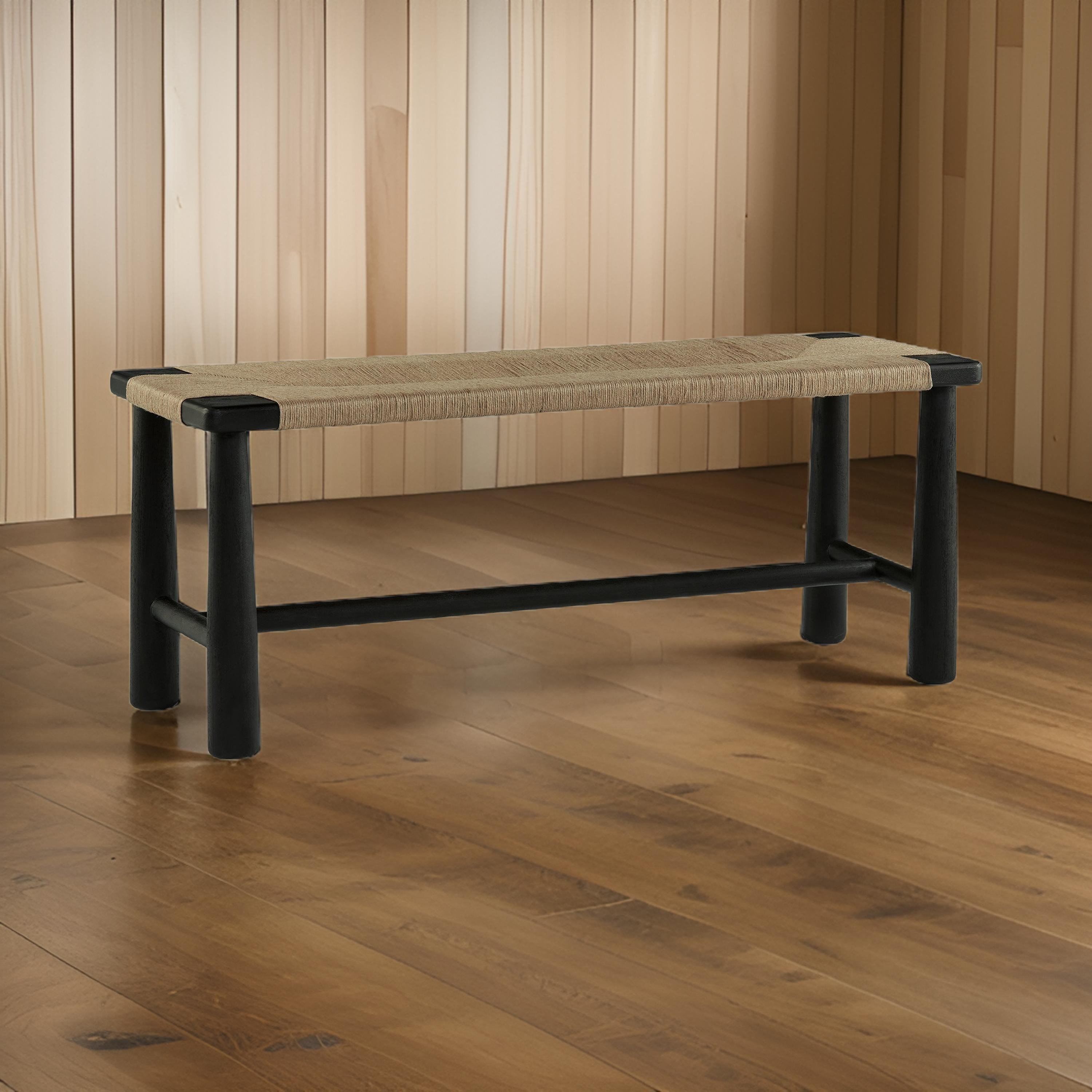 Benjara Accent Bench, 48 Inch, Handwoven Natural Brown Jute, Black ...