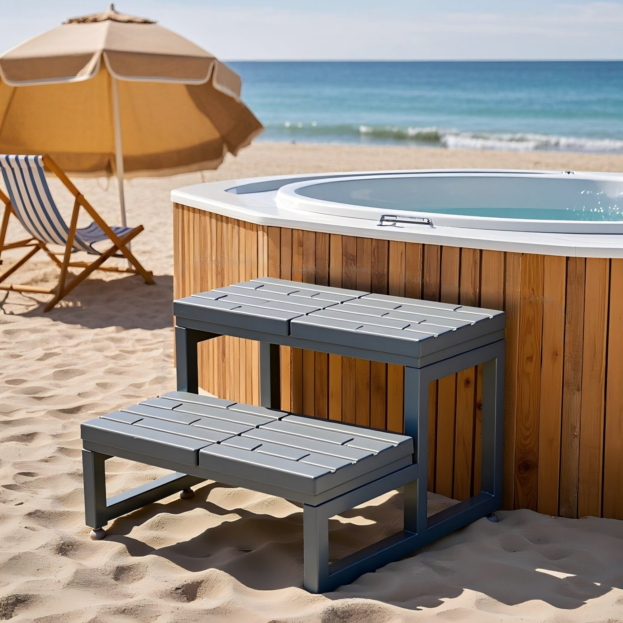 CONTIS Universal 2-Step Hot Tub Stairs With Rust-Proof Steel Frame And ...