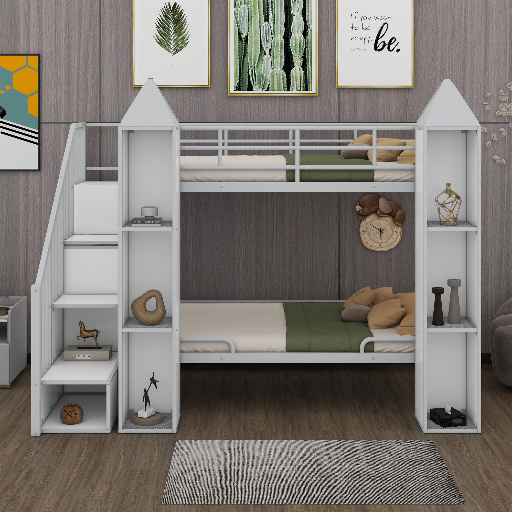17 Stories Castle-Shaped Bunk Bed With Wardrobe And Storage Shelves ...