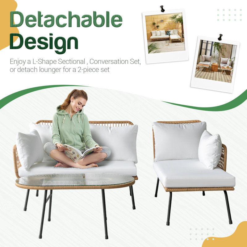 Wade Logan® Areyana 3 Piece Rattan Sofa Seating Group with Cushions ...