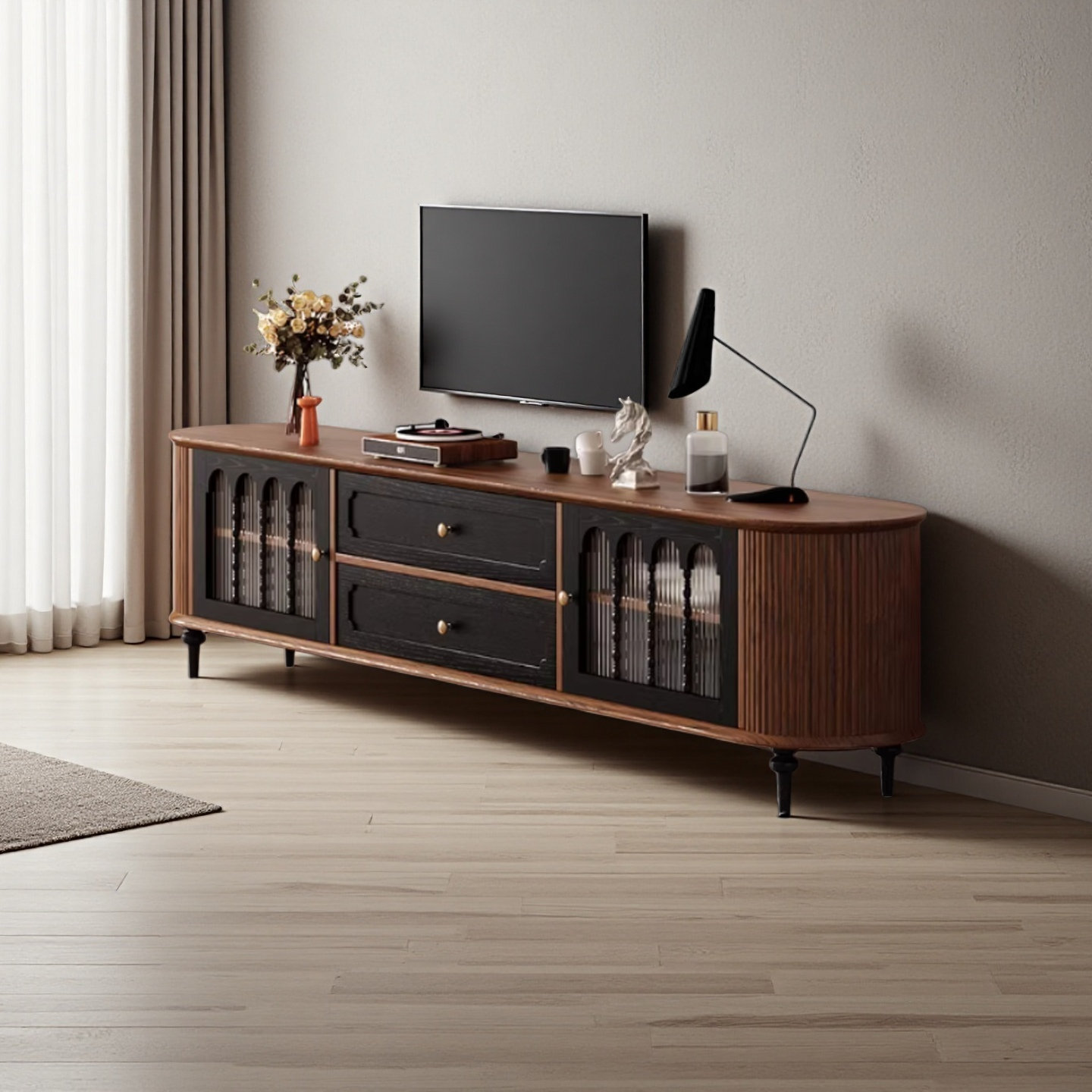 Latitude Run® Solid wood retro-style rounded-edge TV Stand | Wayfair